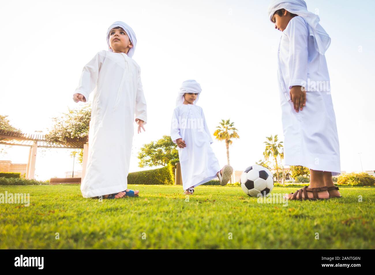Group of middle-eastern kids playing and having fun outdoors Stock ...