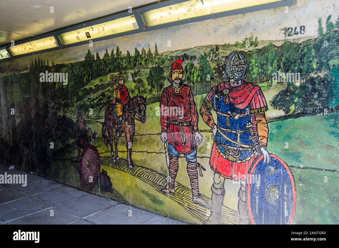Basingstoke, UK - July 23, 2019: Mural showing ancient Britains painted ...