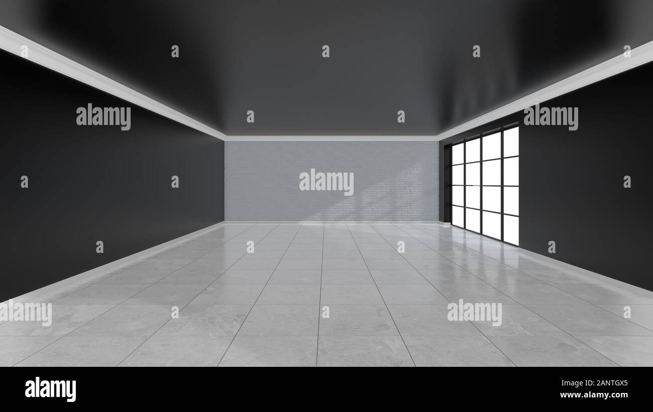 Empty room with large stained glass windows. 3D rendering Stock Photo ...