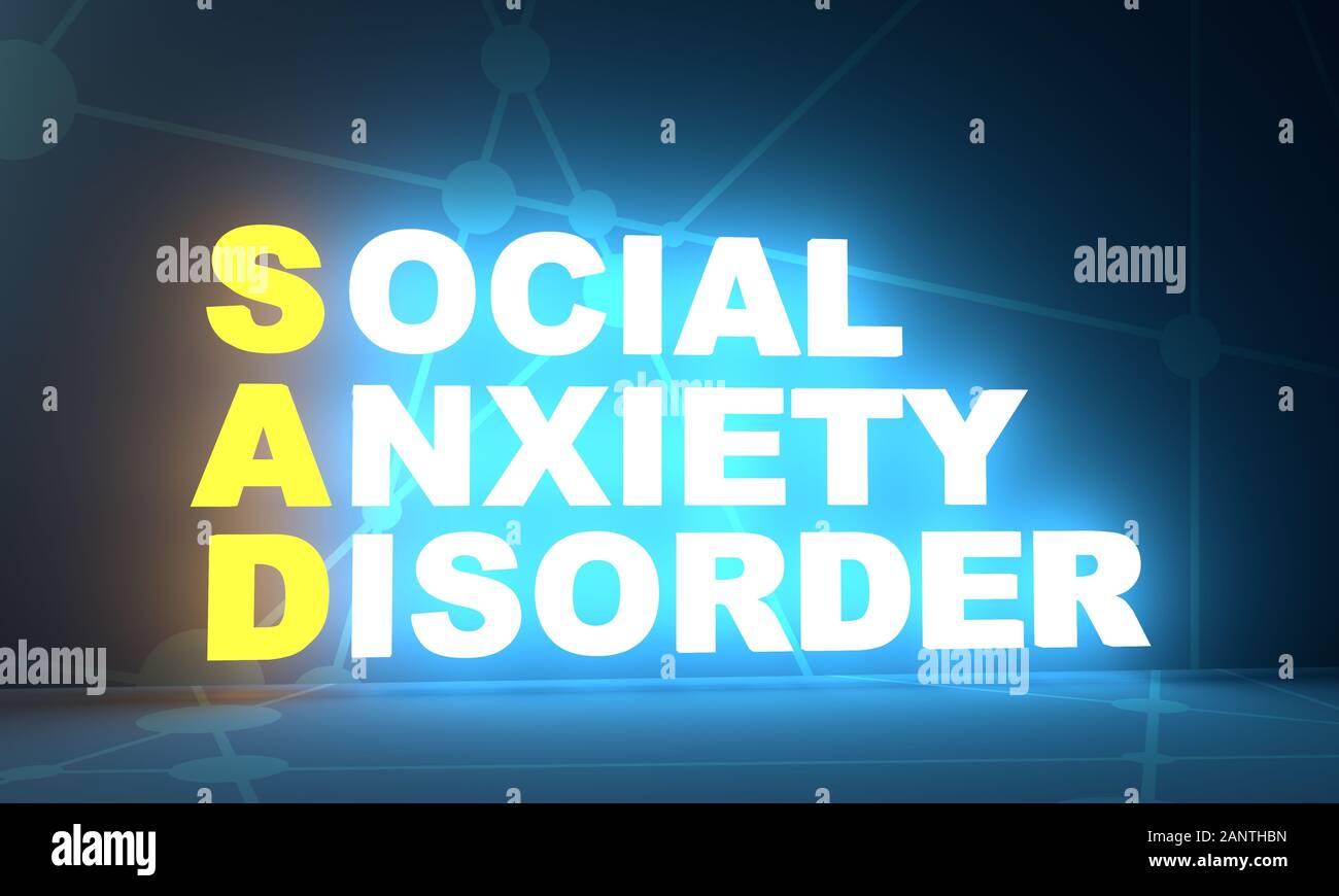 Acronym SAD - Social Anxiety Disorder. Helthcare conceptual image. 3D ...