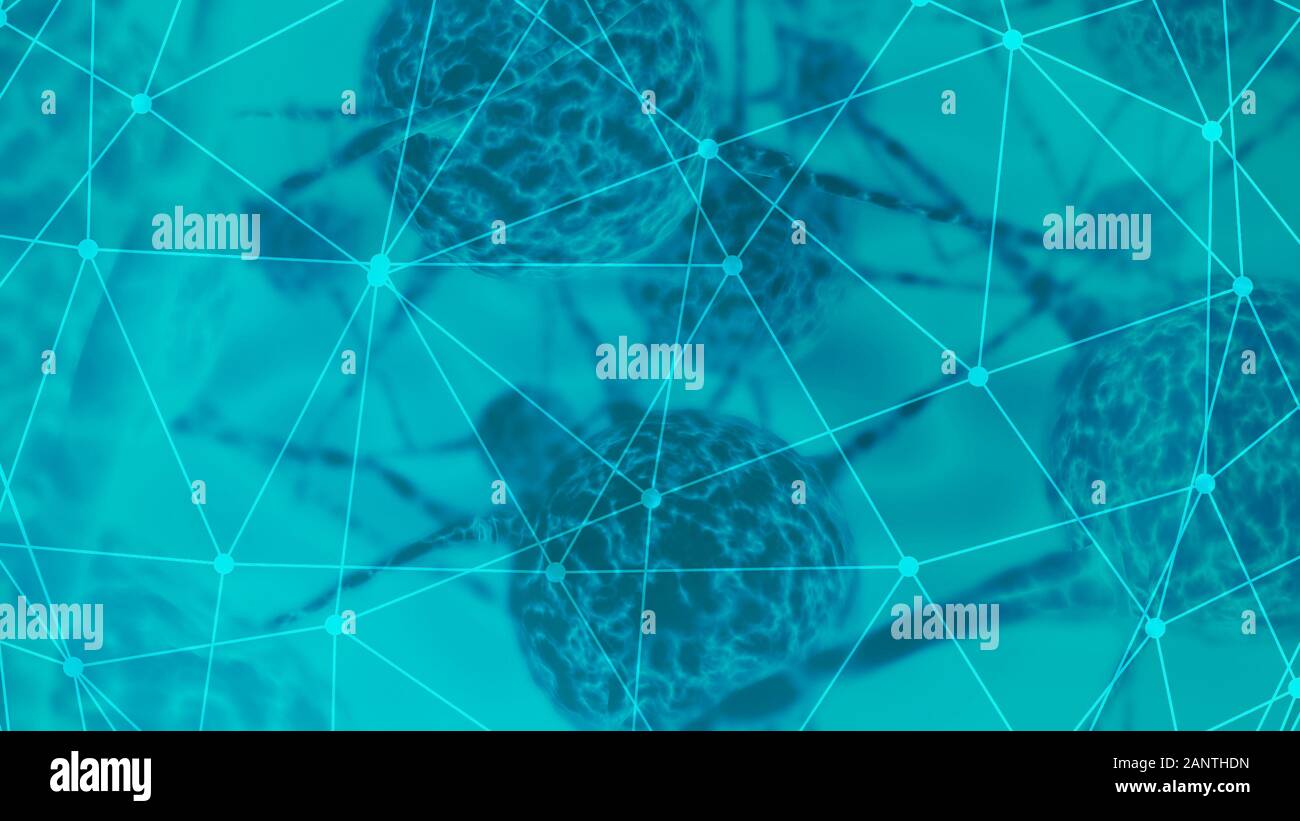 Conceptual illustration of neuron cells. 3D illustration. Connected ...