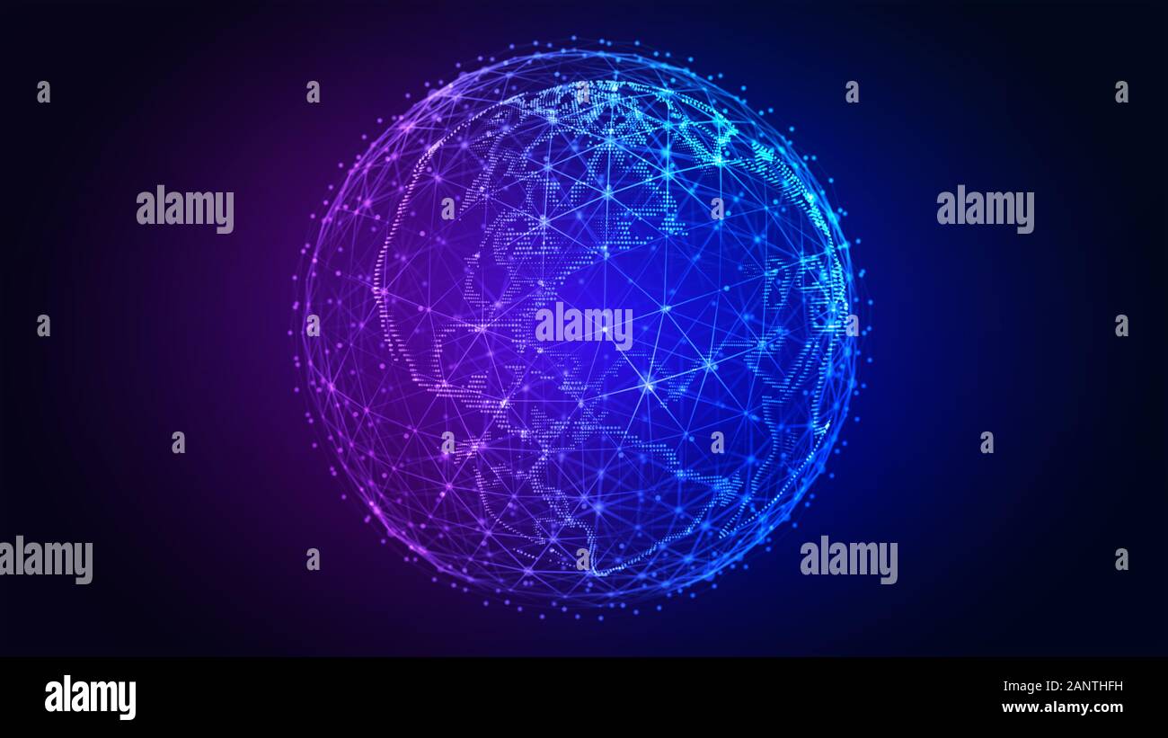 Connection lines Around Earth Globe. Background with Light Effect ...