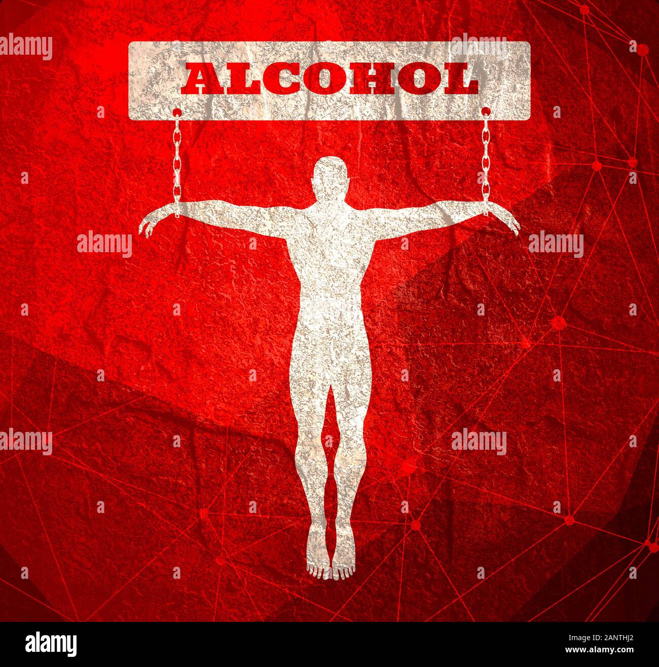 Man chained to alcohol word. Unhealth addiction metaphor. Molecule And ...