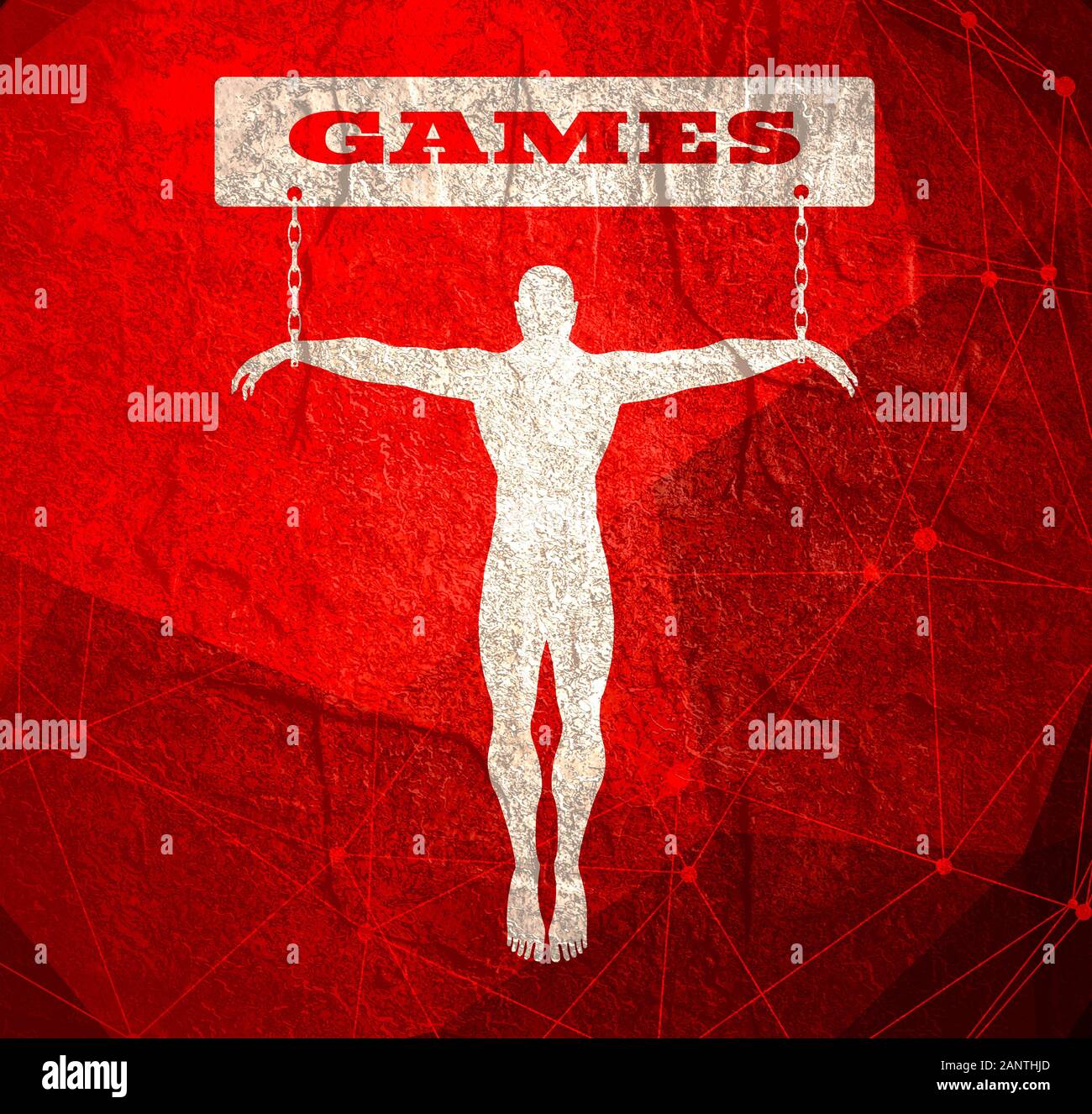 Man chained to games word. Unhealthy addiction metaphor. Molecule And ...
