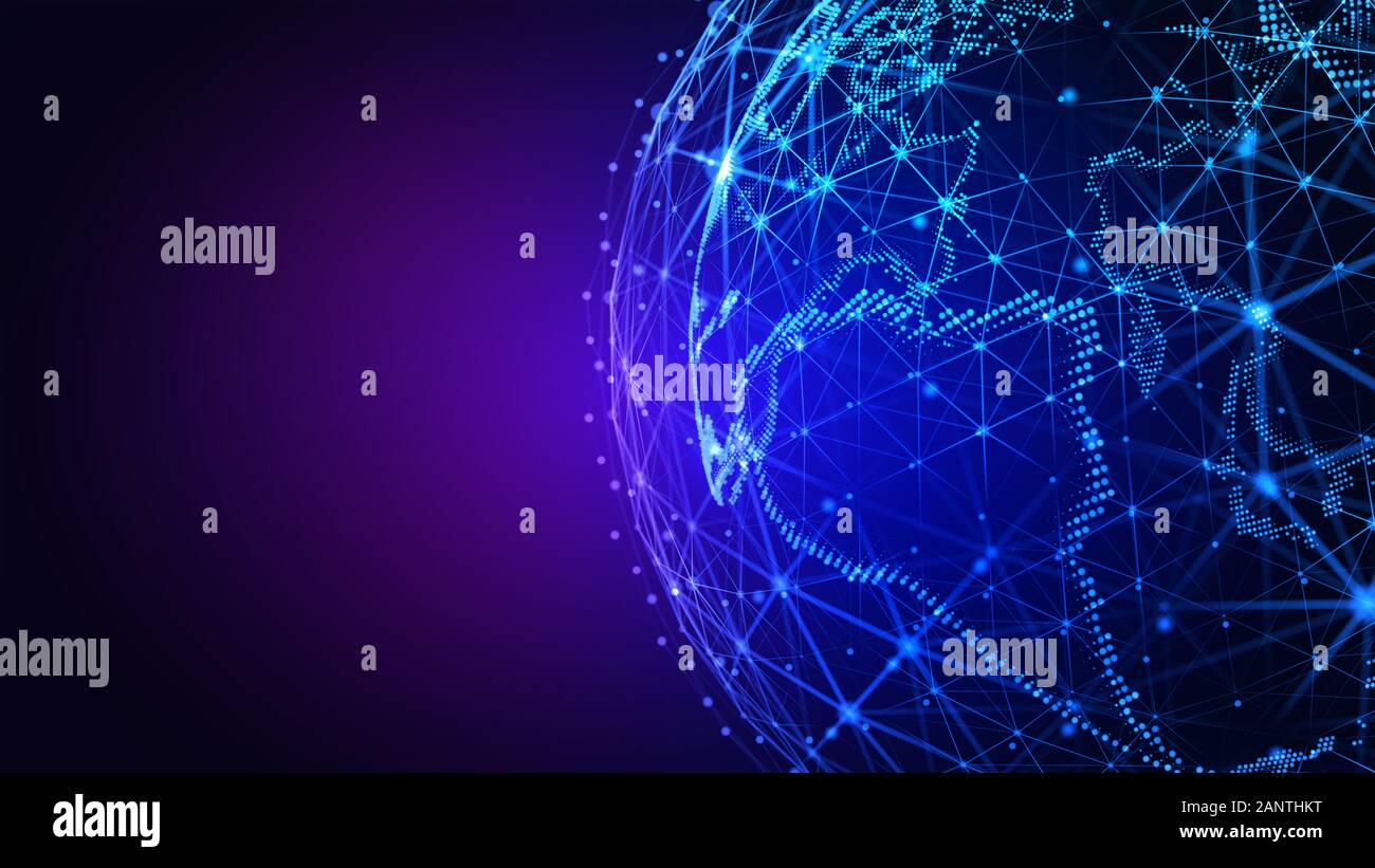 Connection lines Around Earth Globe. Background with Light Effect ...