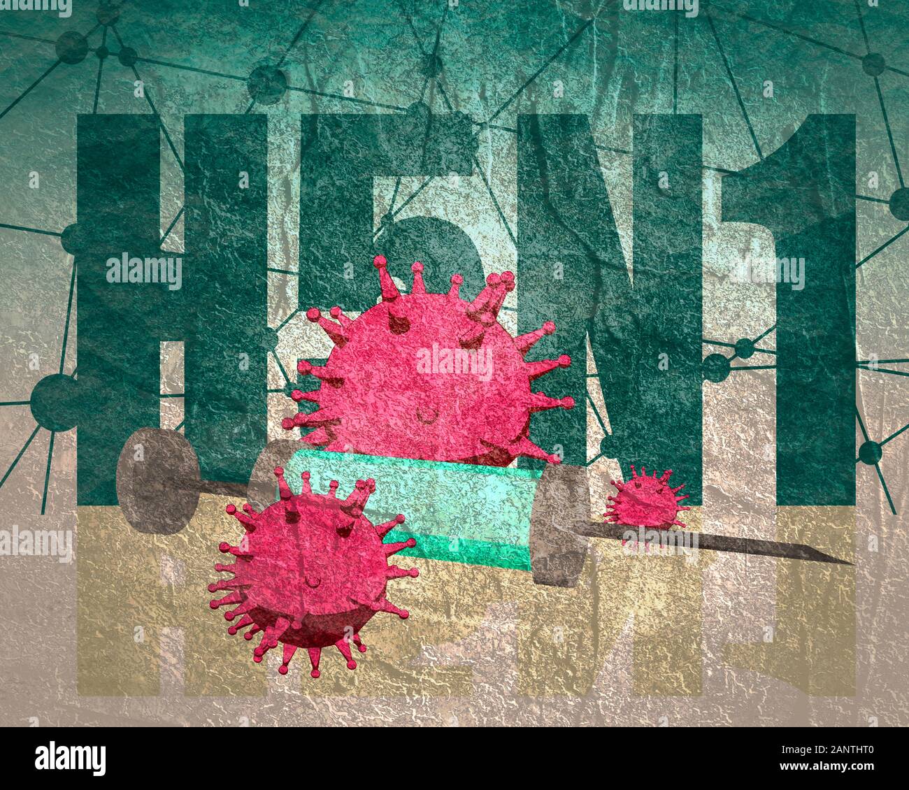 Abstract virus image on backdrop and H5N1 text. H5N1 virus danger ...