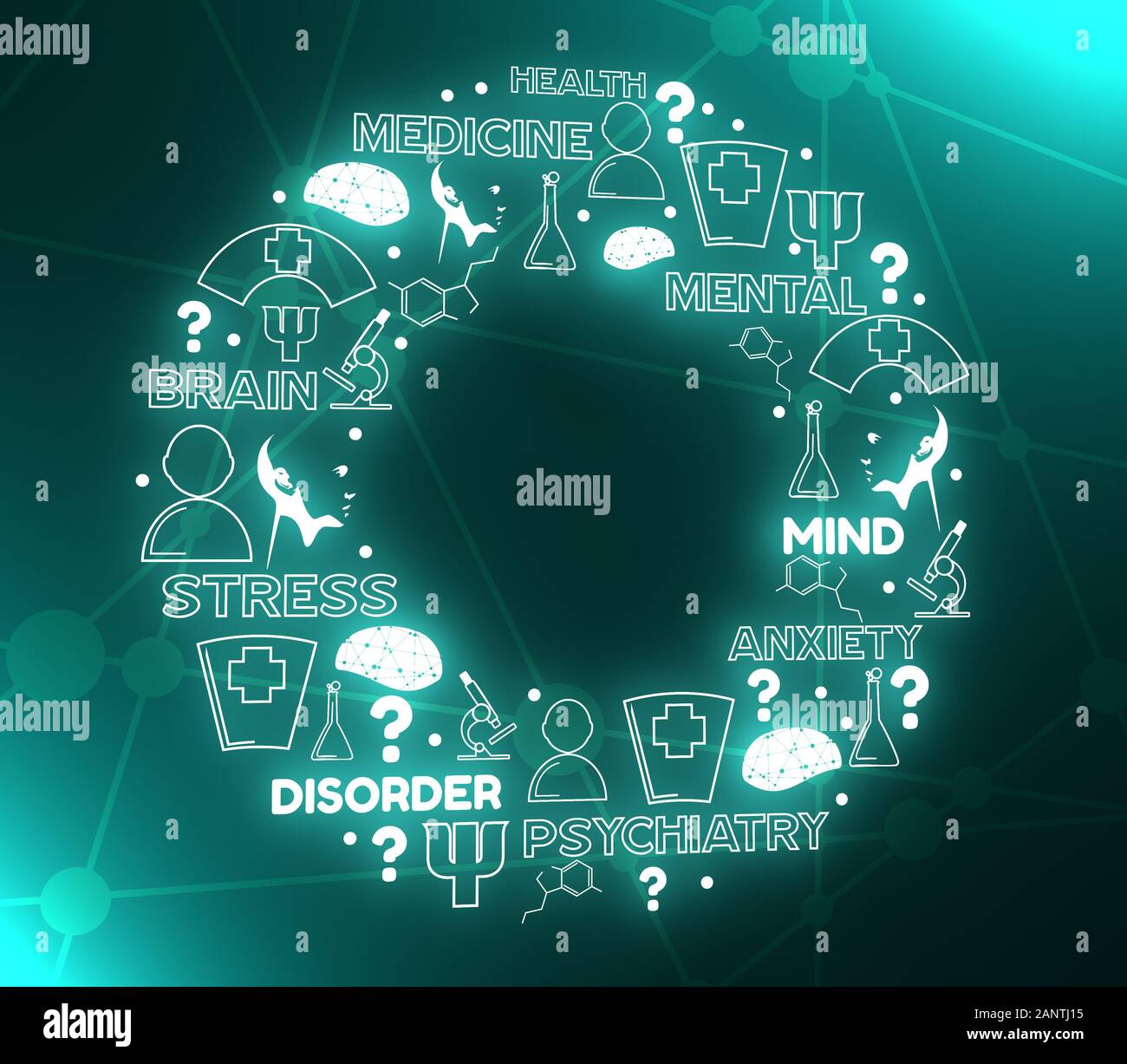 Mental health creative concept. Circle frame with medicine thin line ...