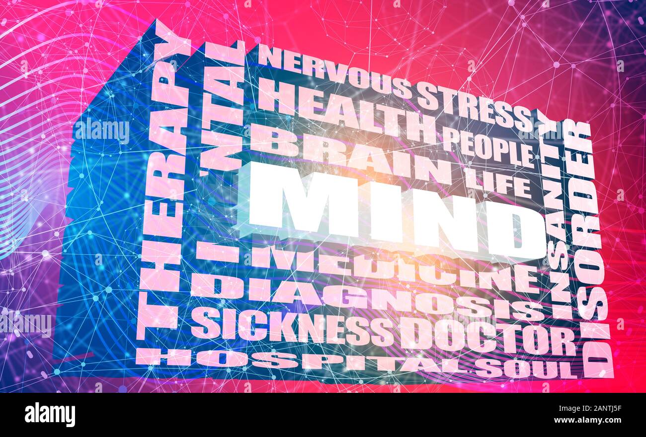 Mind word relative words list. Mental disorder relative tags cloud. 3D ...