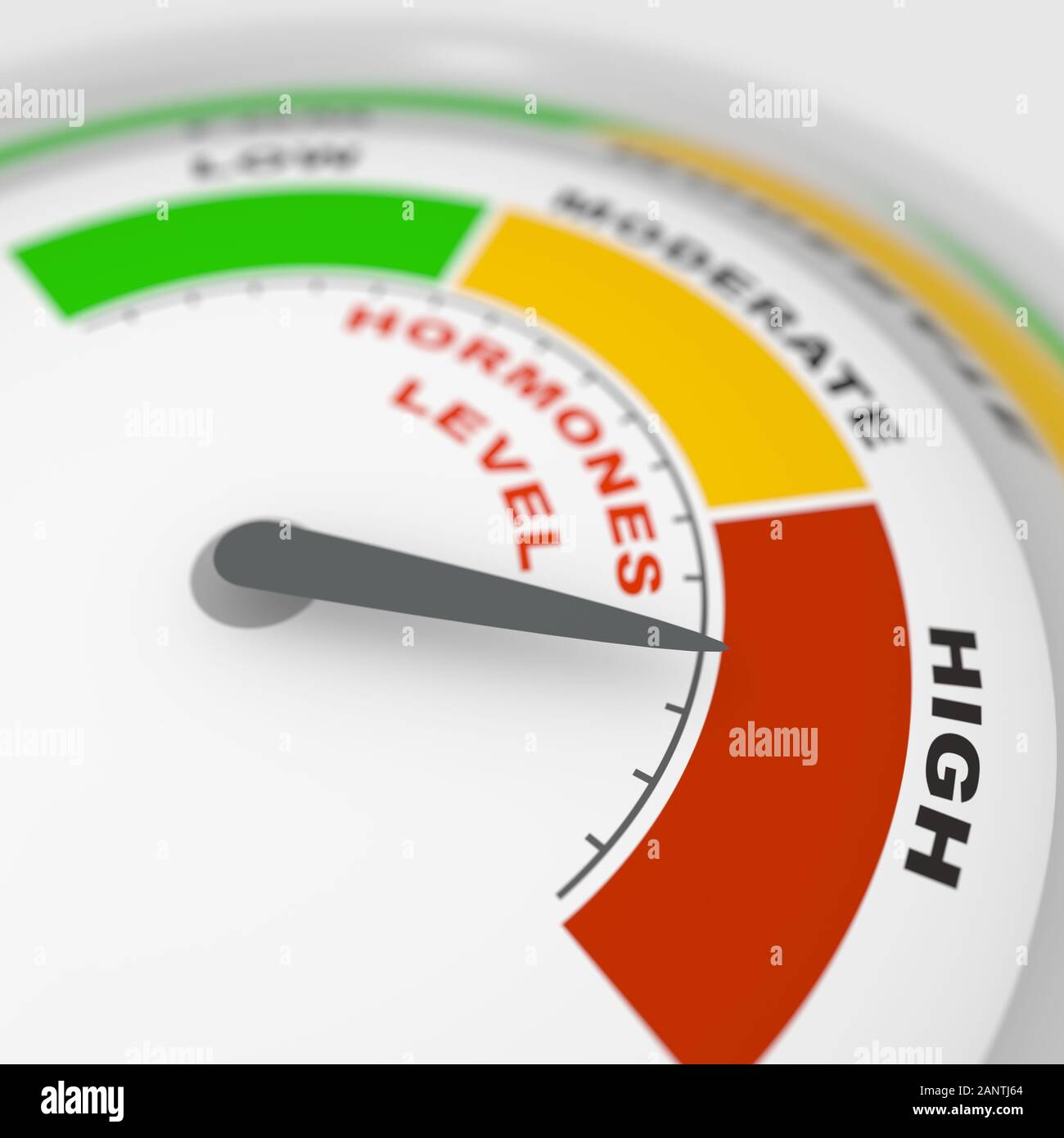Hormone meter read high level result. Color scale with arrow from red ...