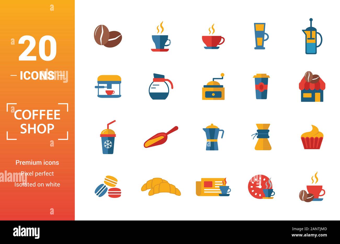 Coffe Shop icon set. Include creative elements coffee beans, cappuccino ...
