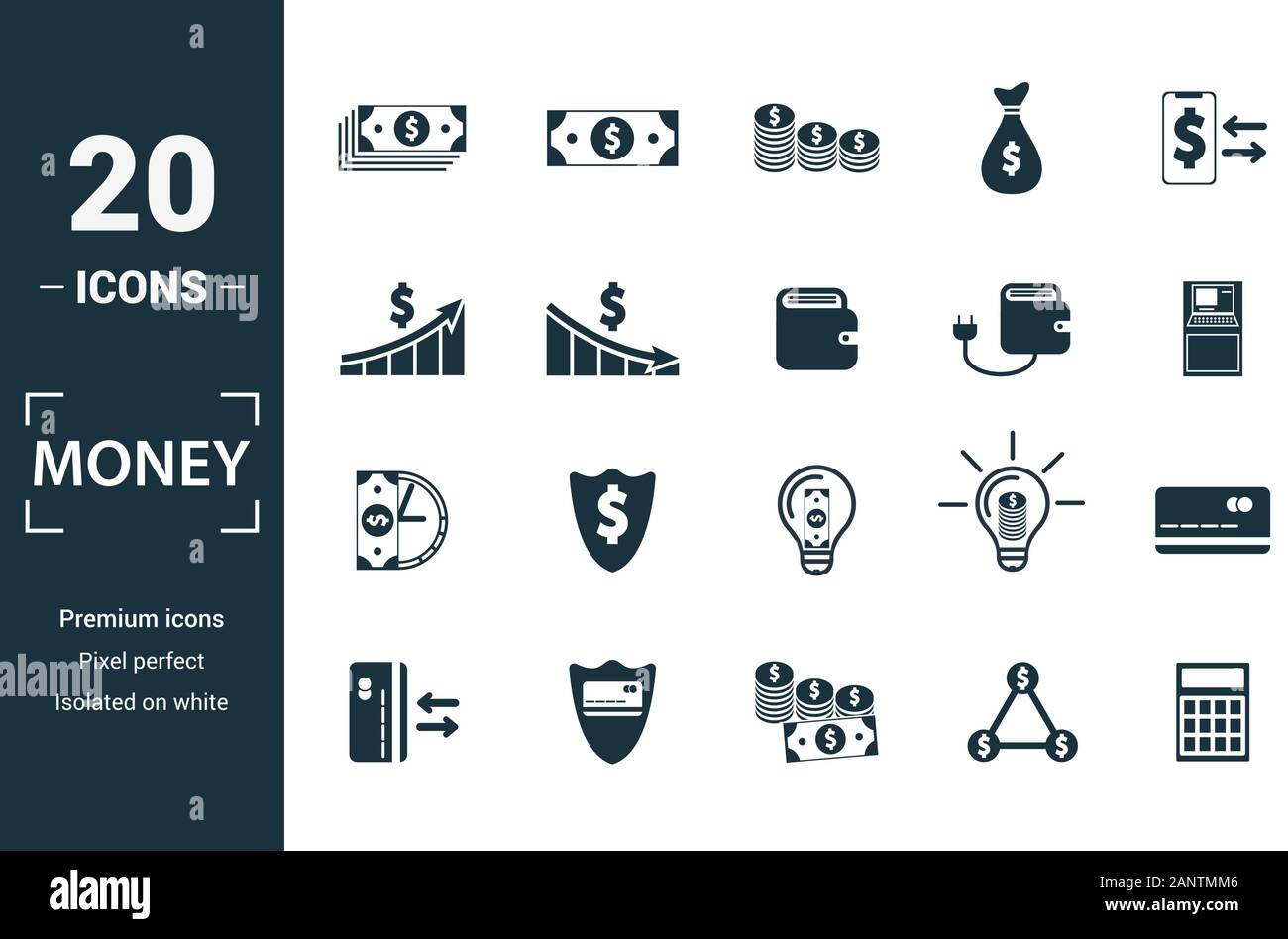 Money icon set. Include creative elements money notes, coins, money ...