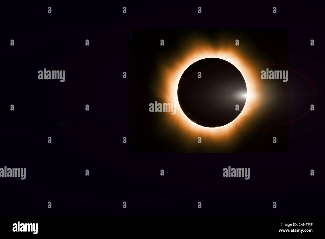 Total solar eclipse, natural phenomenon when Moon passes between planet Earth and Sun. Cosmic ...