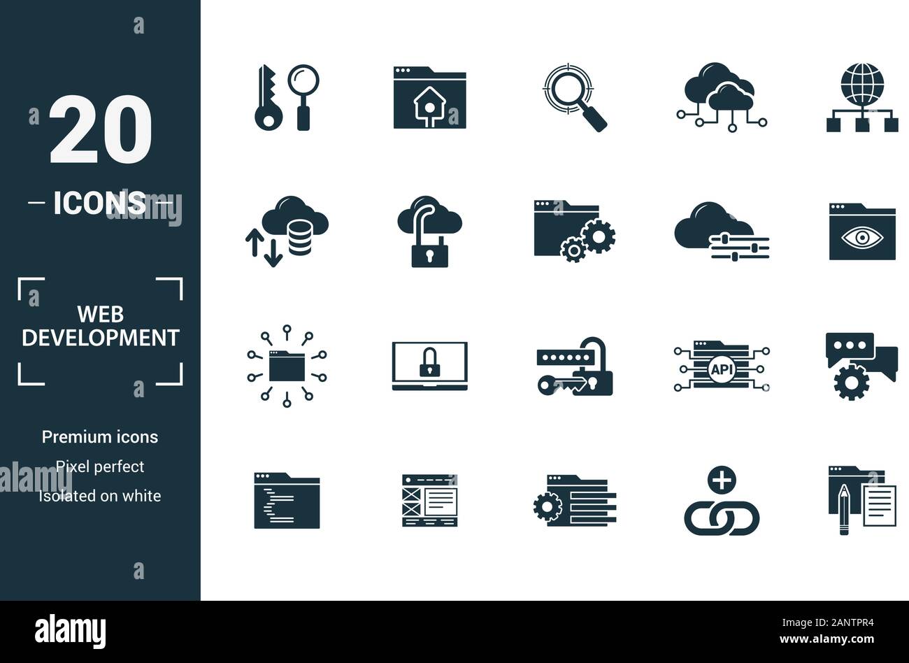 Web Development icon set. Include creative elements key search, seo ...