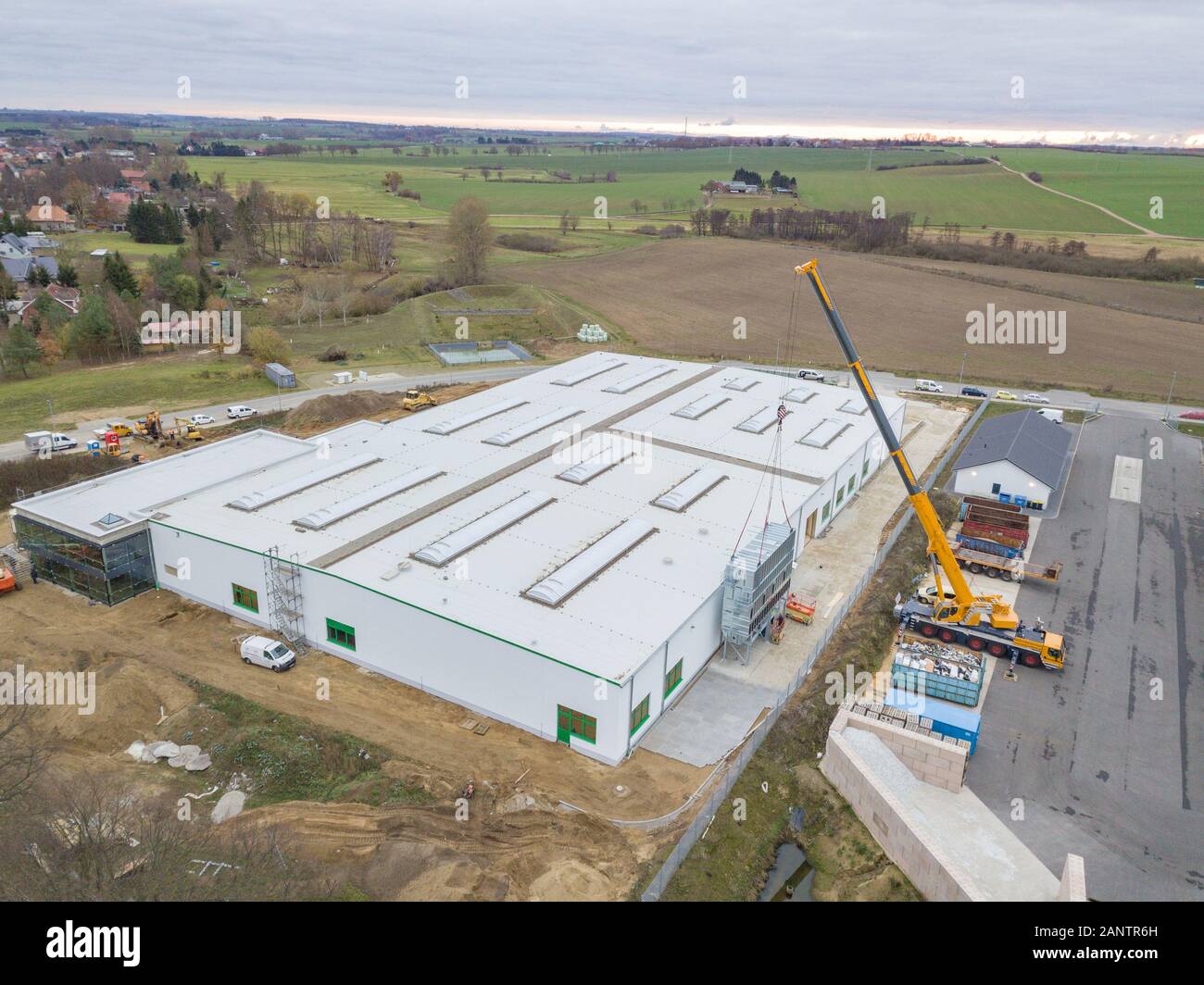 a huge extraction system for wood chips is installed on a factory ...