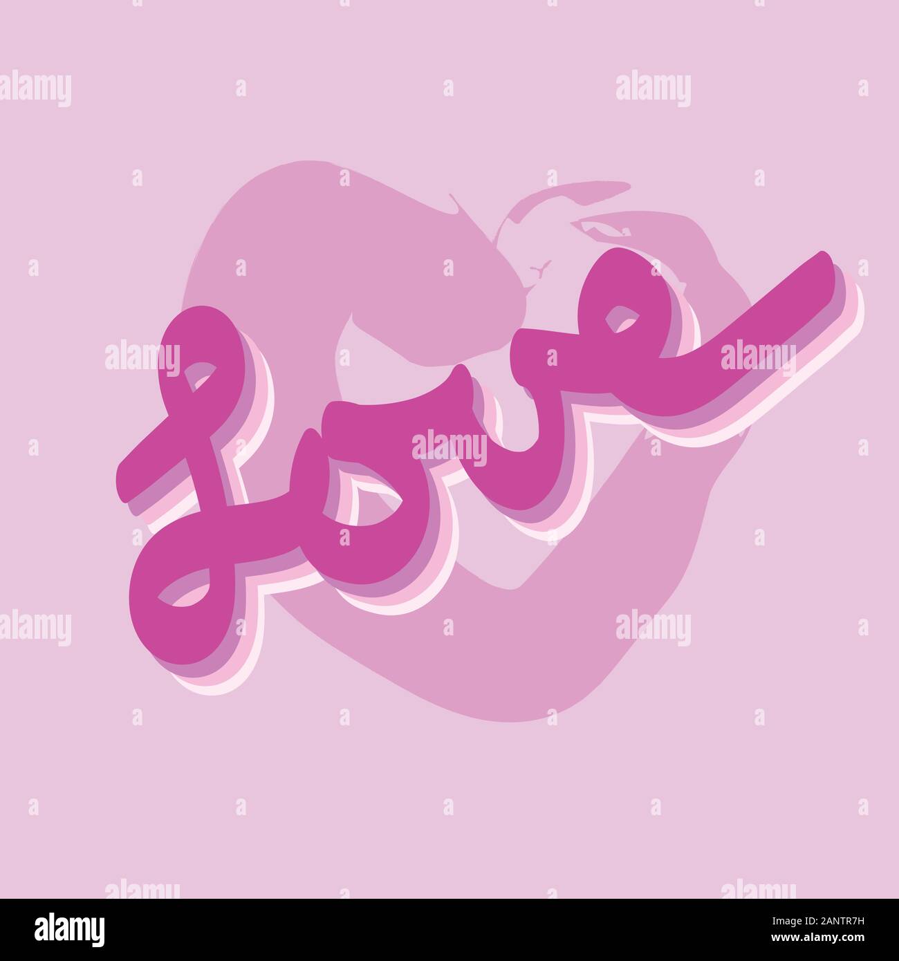 Love word text on simple pink heart on pastel background. Happy ...