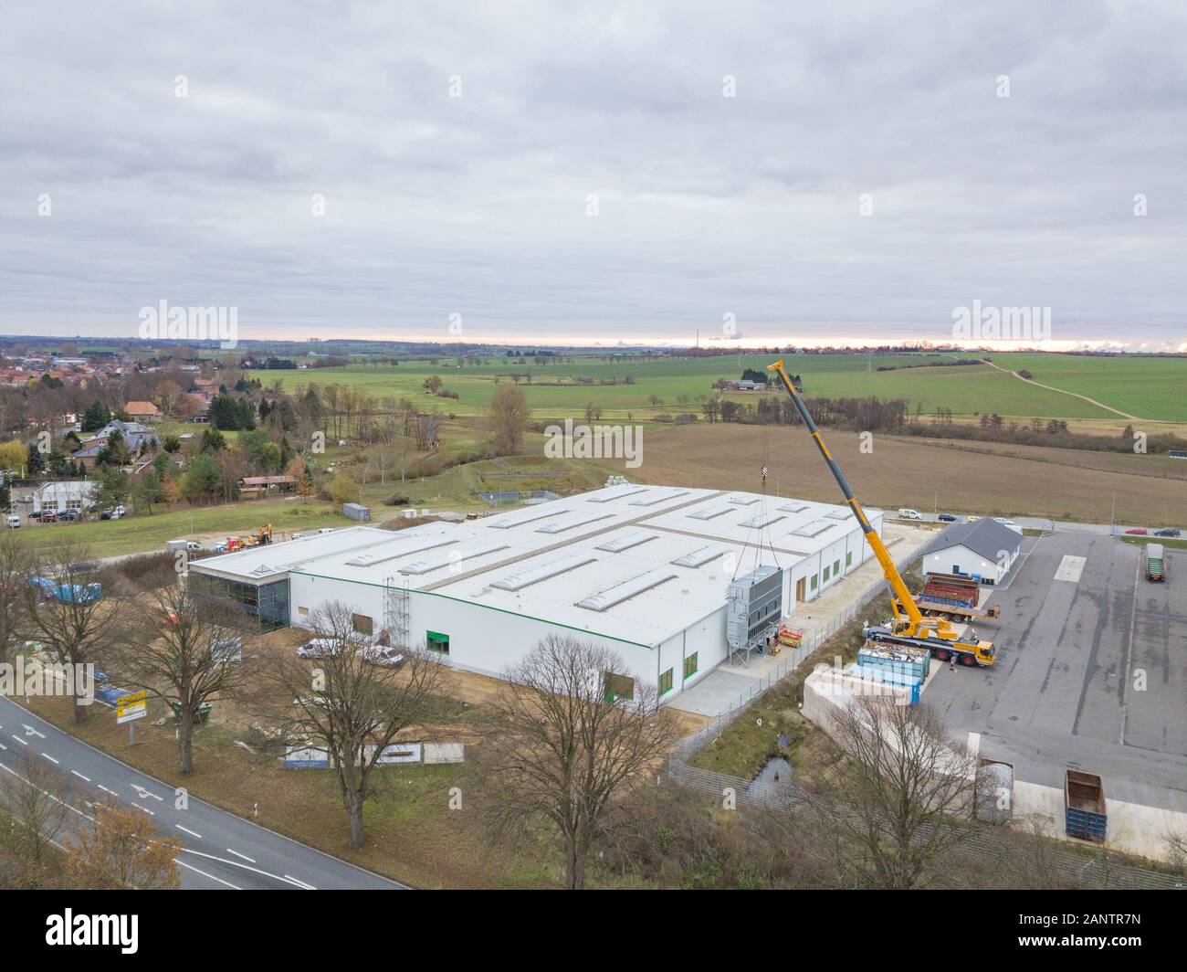 a huge extraction system for wood chips is installed on a factory ...