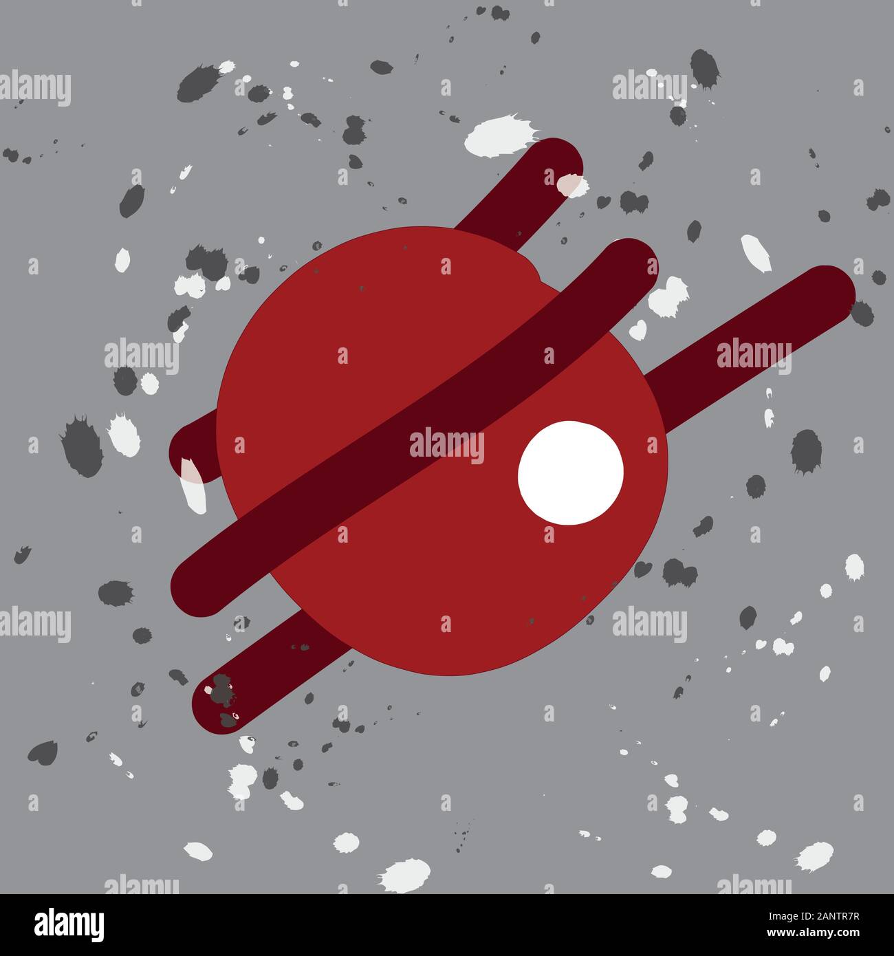 Abstract red planet on contemporary grey background with black and ...