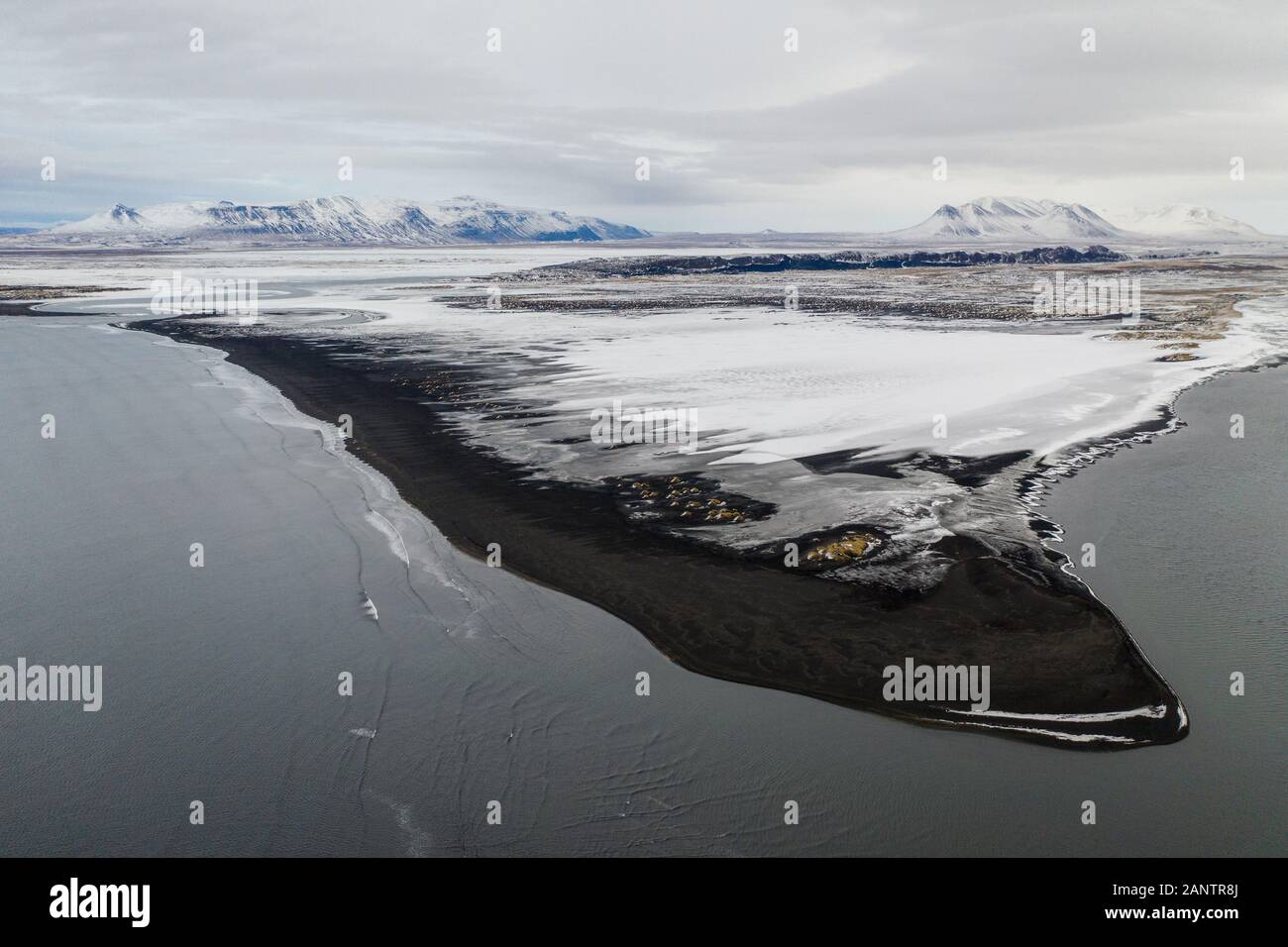 Aerial view of a snowy coast in the north of Iceland Stock Photo - Alamy