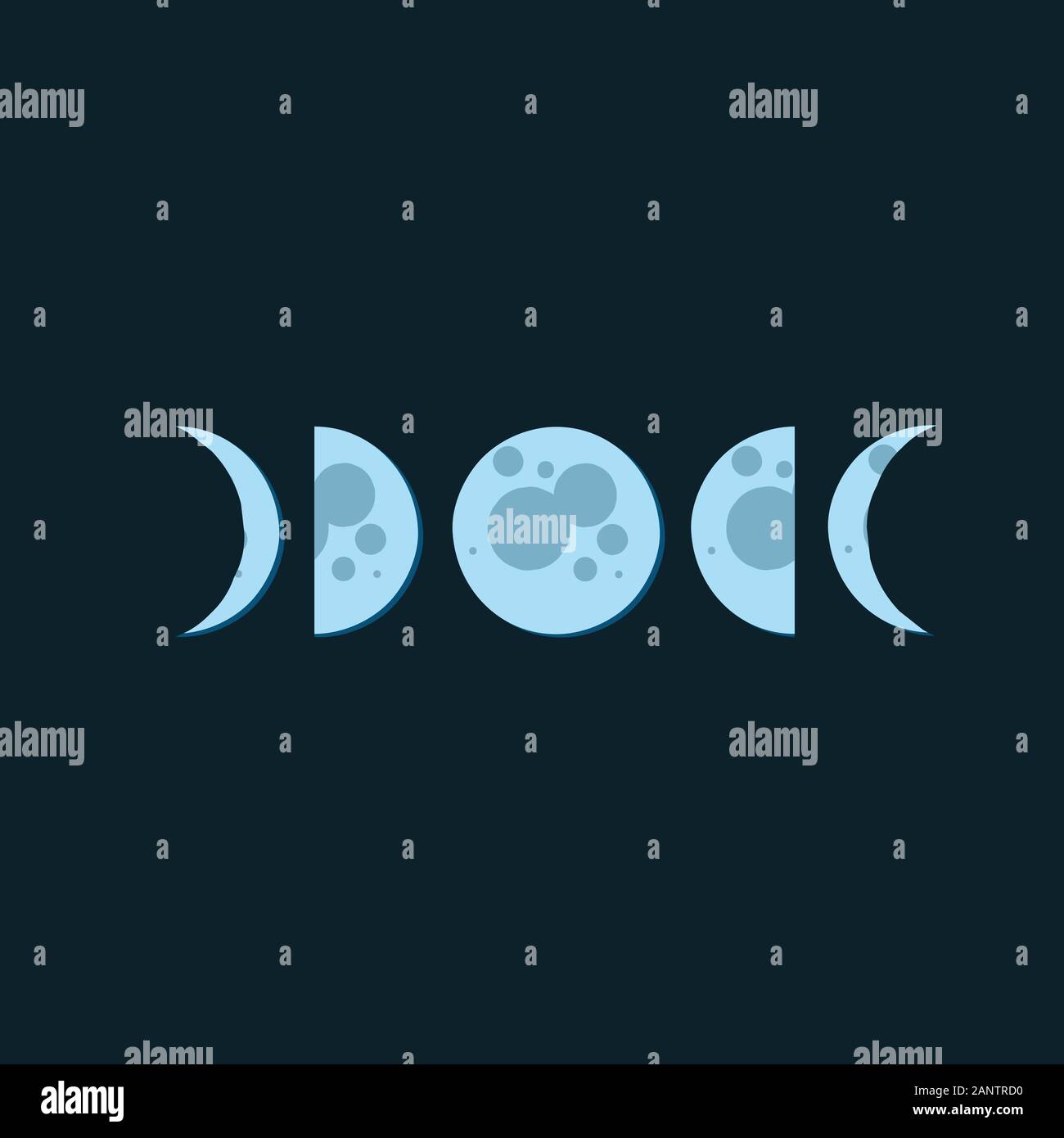 Moon phases in dark night, simple modern flat illustration. Blue full ...