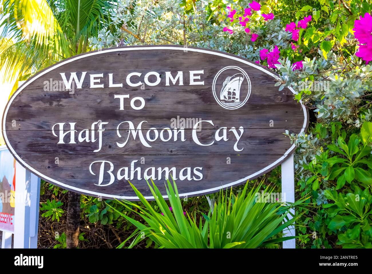 Half Moon Cay, Bahamas - December 02, 2019: Welcome sign at Fort San ...