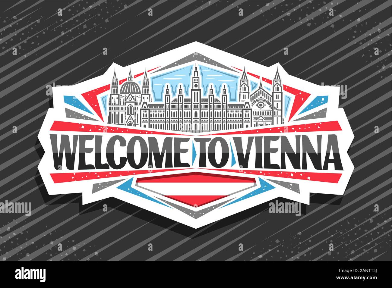 Vector logo for Vienna, white badge with draw illustration of famous ...