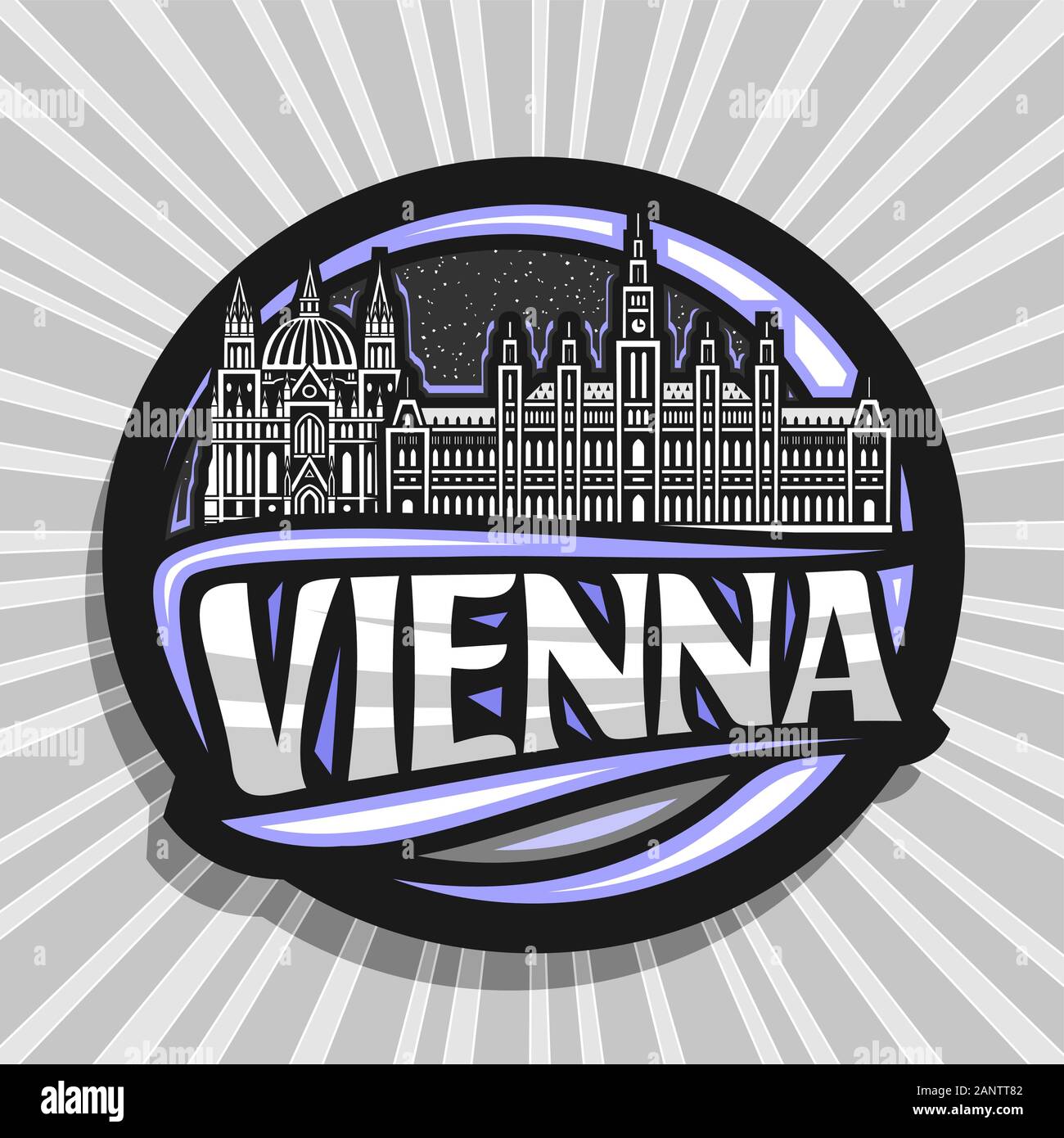 Vector logo for Vienna, dark decorative round sticker with draw ...