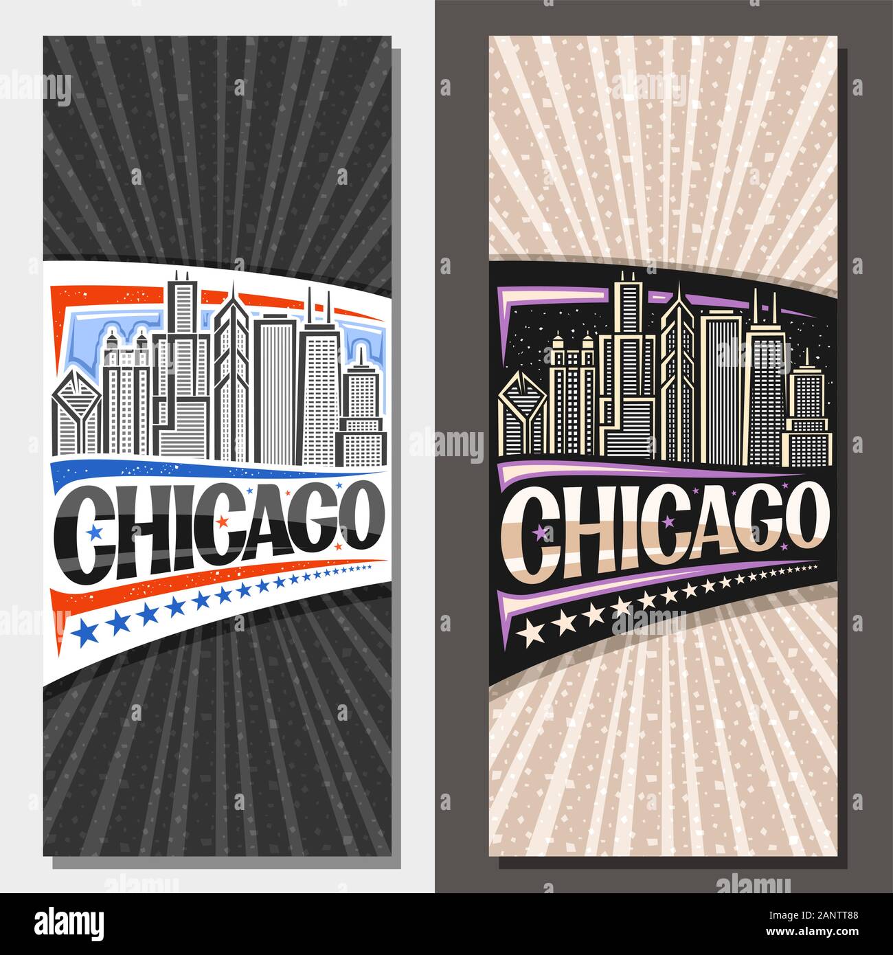 Vector vertical layouts for Chicago, decorative voucher with draw ...