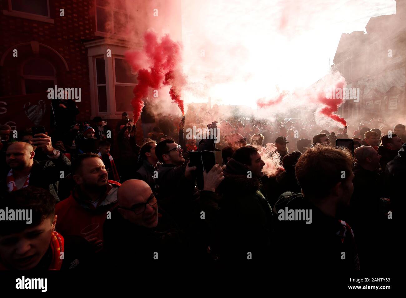 Red flares at football match hi-res stock photography and images - Alamy