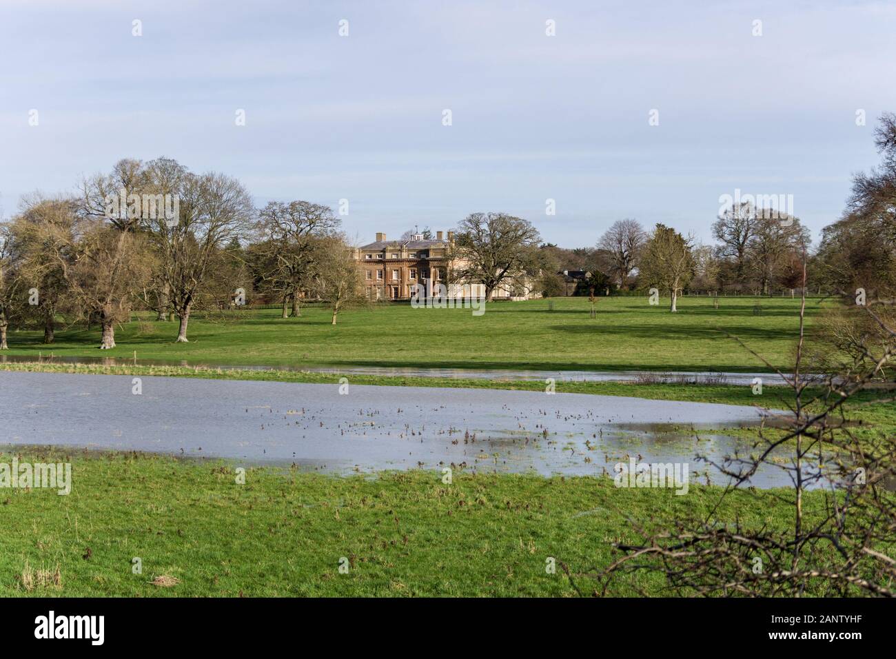 Heavy winter rain causes flooding of the water meadows by the River ...