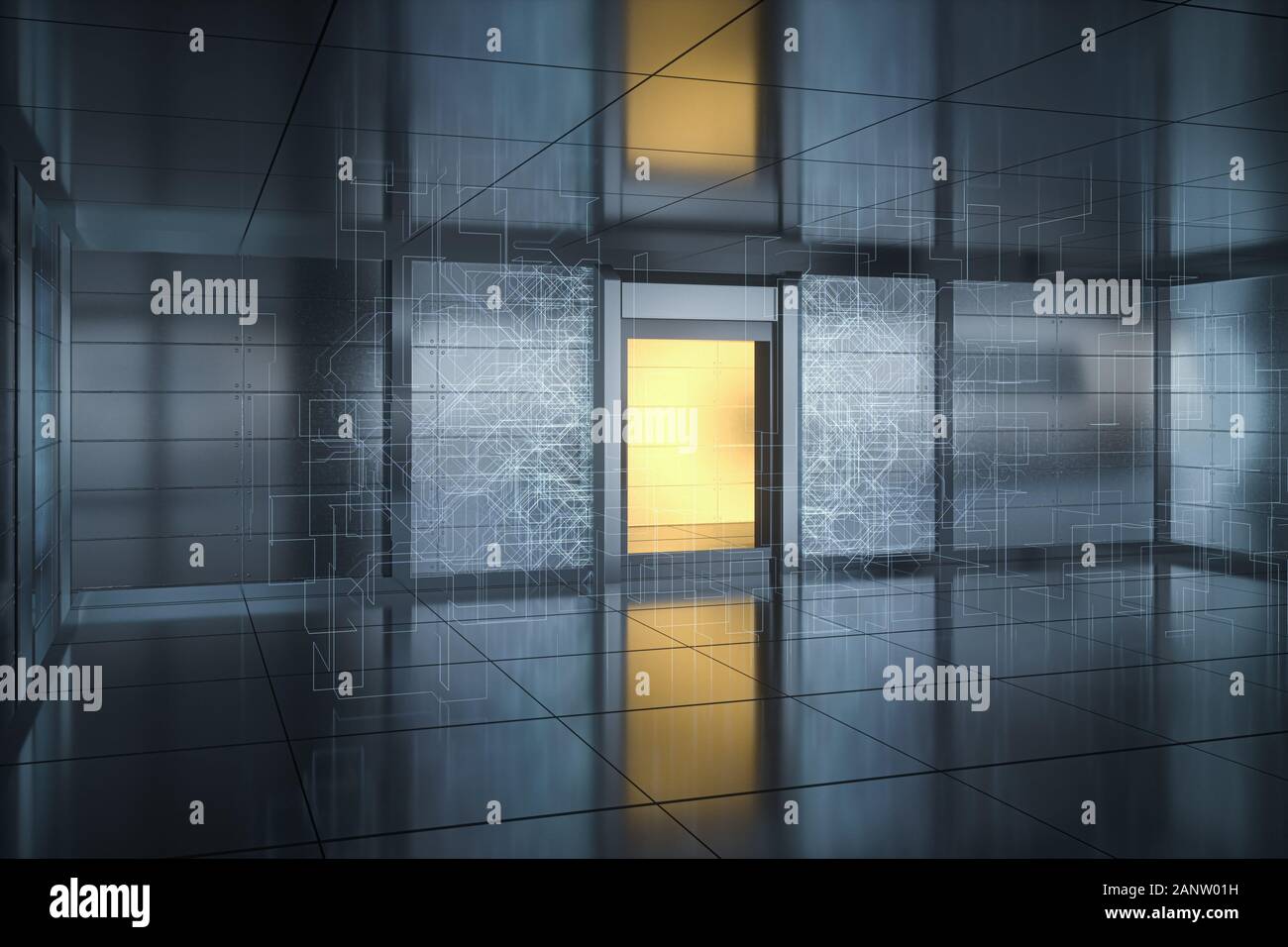Safety gate and coded lock,abstract conception,3d rendering. Computer ...