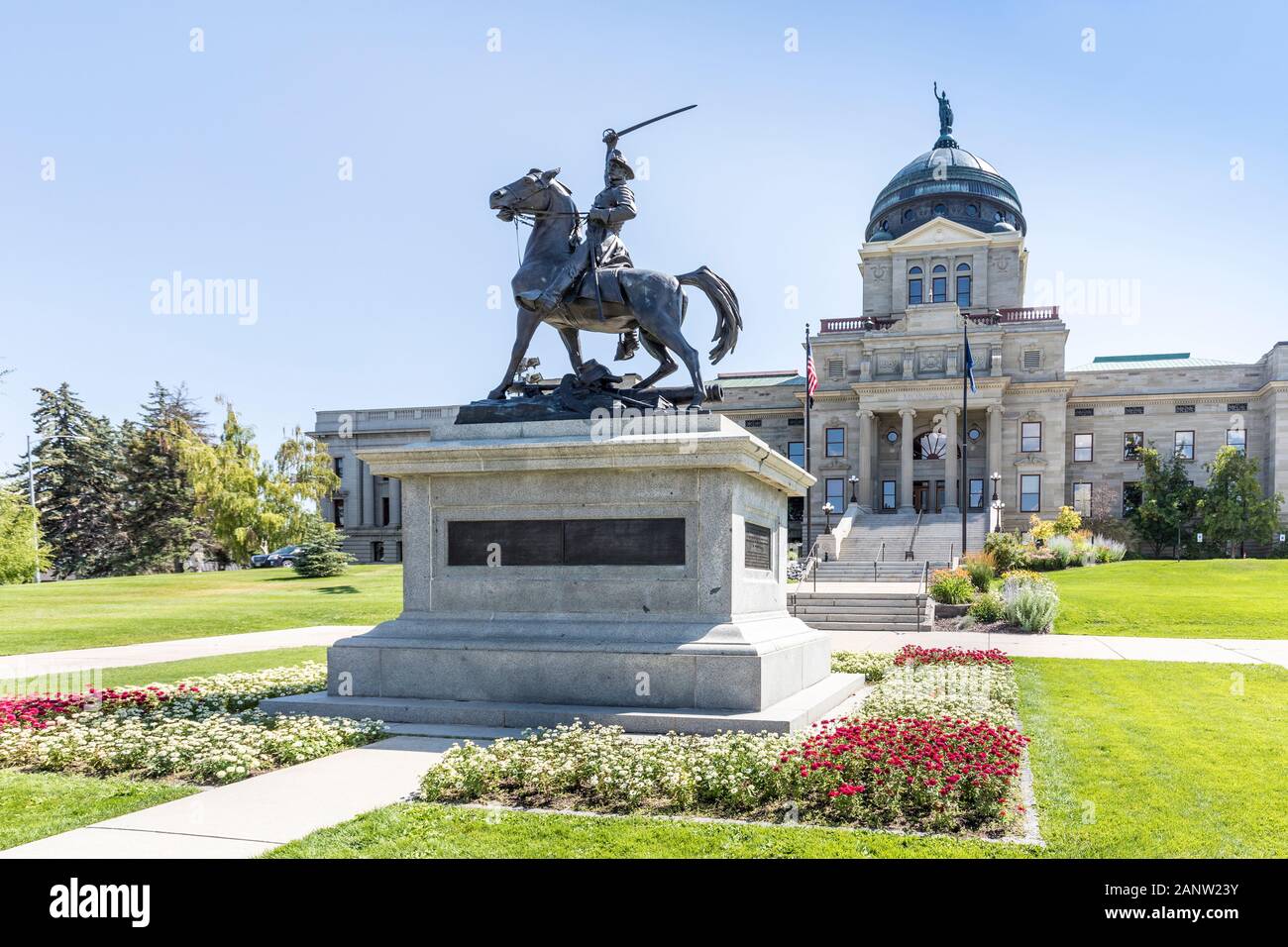 Statue of Thomas Francis Meagher on horse outside the State Capitol ...