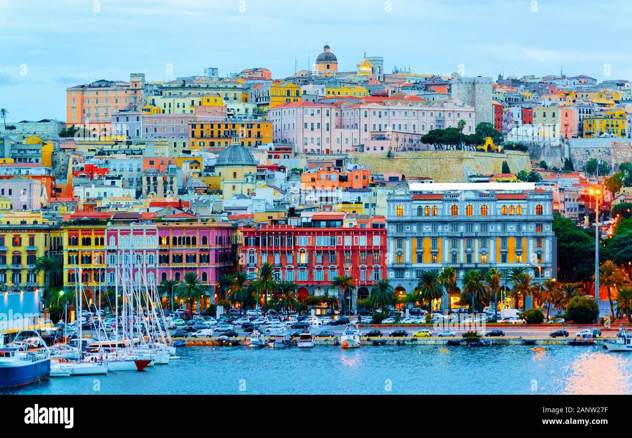 Port and ships in Cagliari with reflex Stock Photo - Alamy