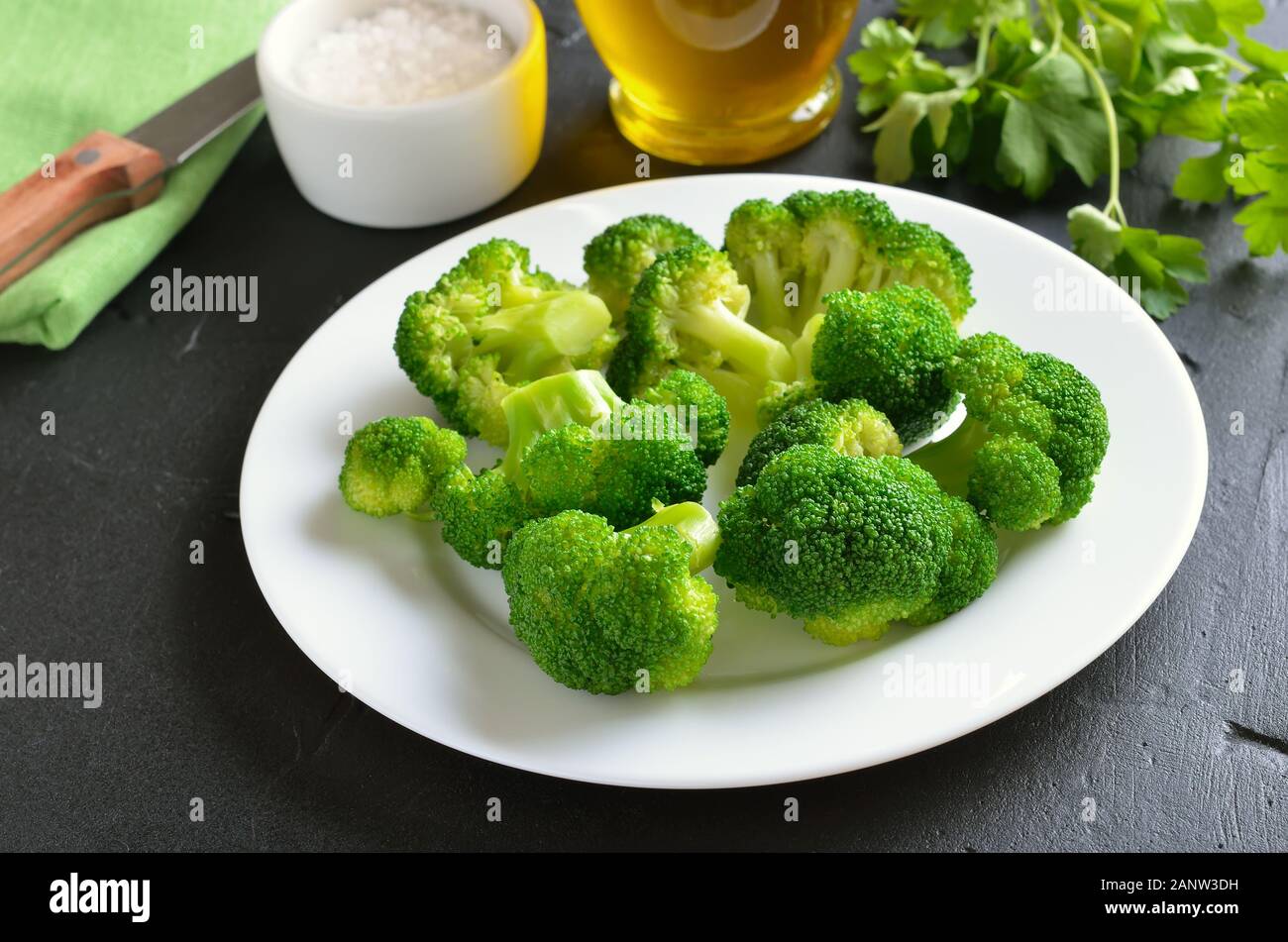 Roasted broccoli on white hi-res stock photography and images - Alamy
