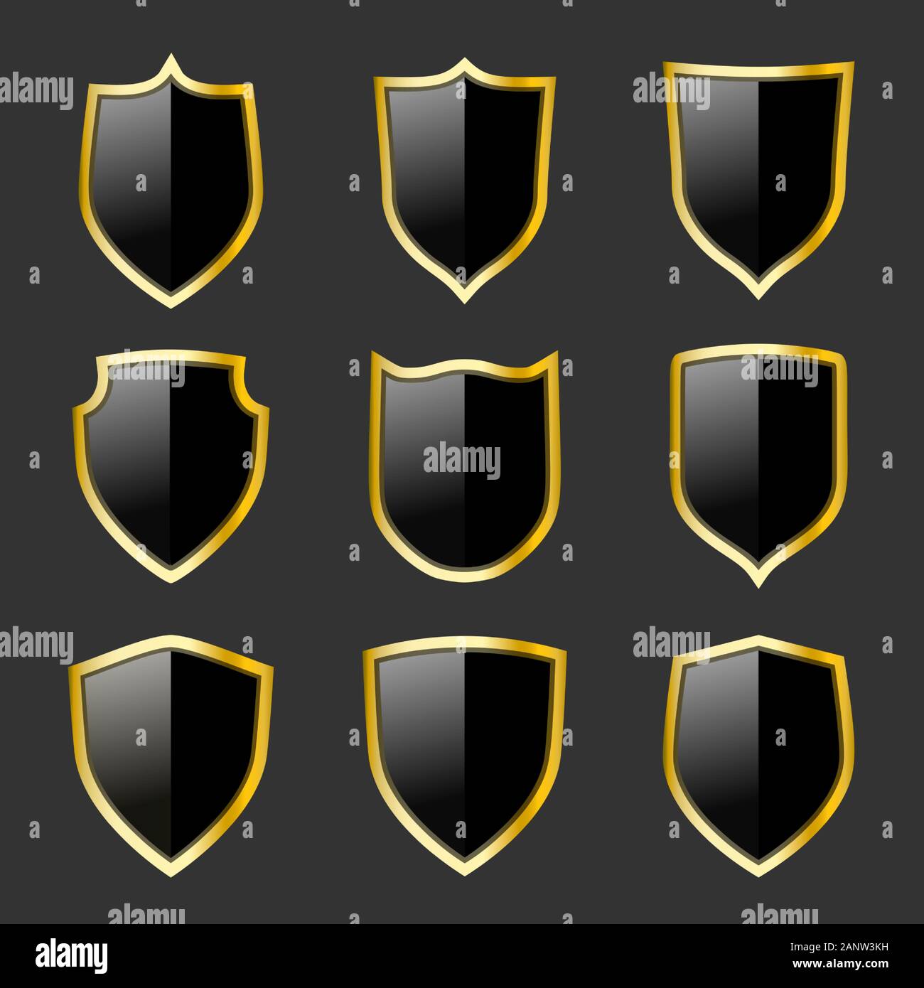 Black and gold shields set. Protection emblems. Security symbols Stock ...