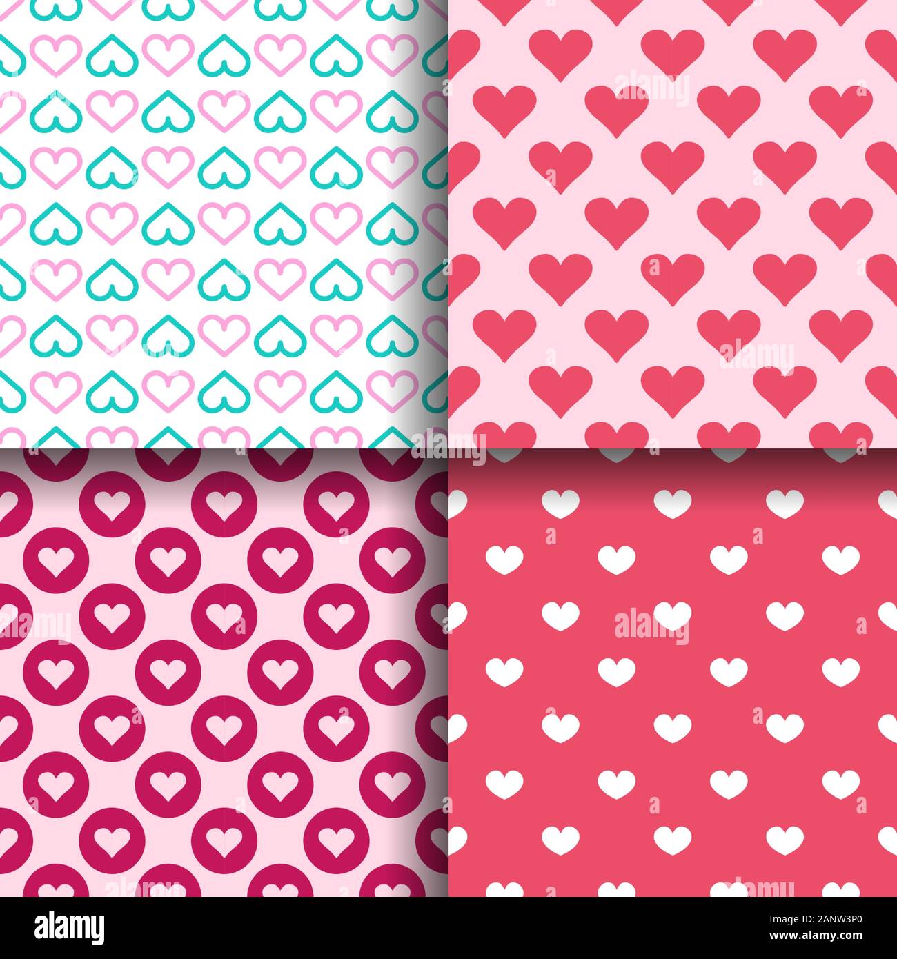 Heart seamless patterns set. Valentines day background collection ...