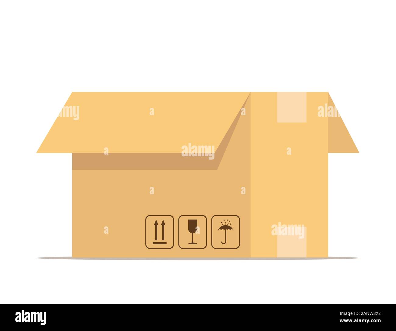 Open box. Carton delivery packaging with fragile signs. Box for ...