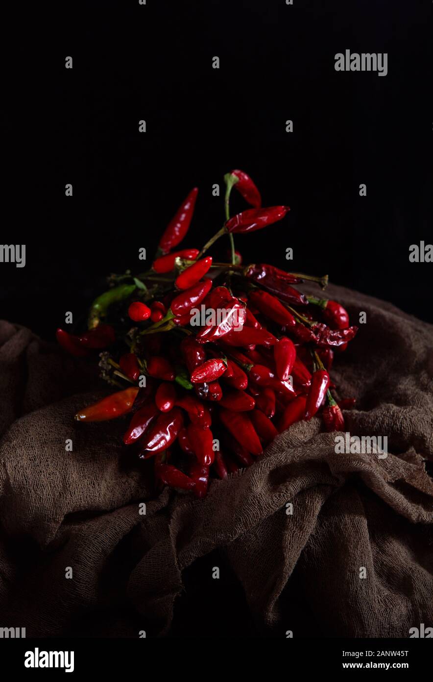 Still life with dry chilli peppers in dark mood Stock Photo - Alamy