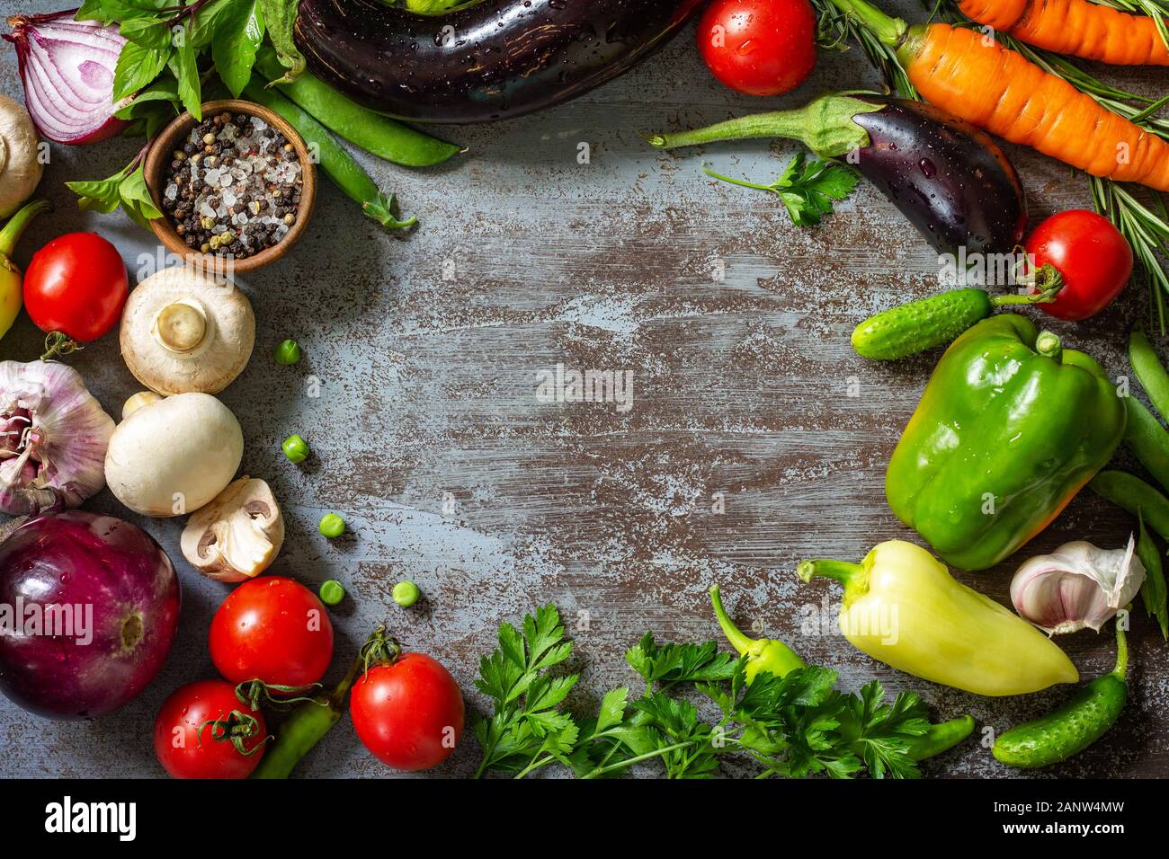 Organic food background. Assorted raw organic vegetables, healthy food ...