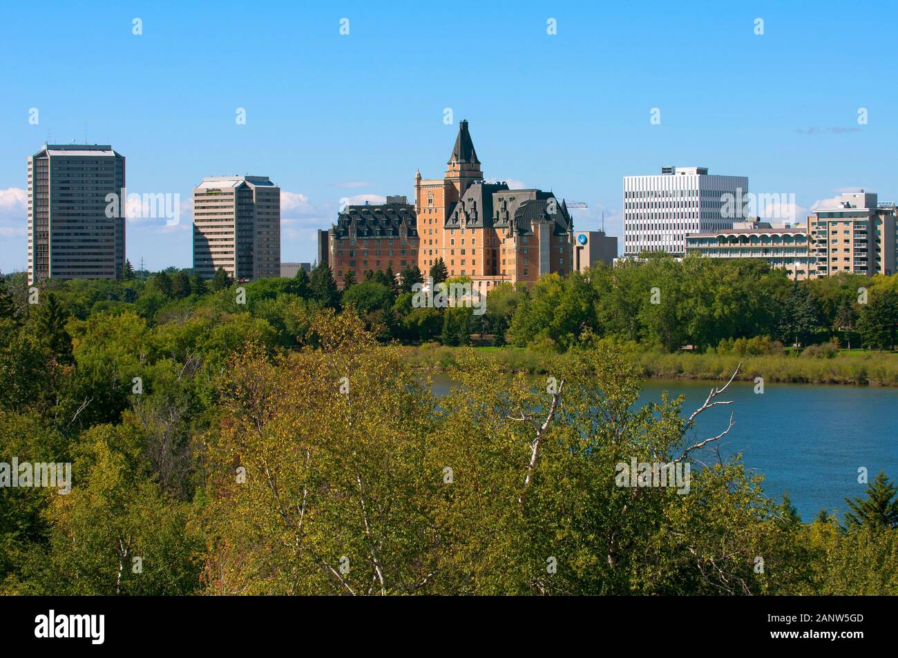 Delta Bessborough Hotel between skyscrapers in Saskatoon, Saskatchewan ...