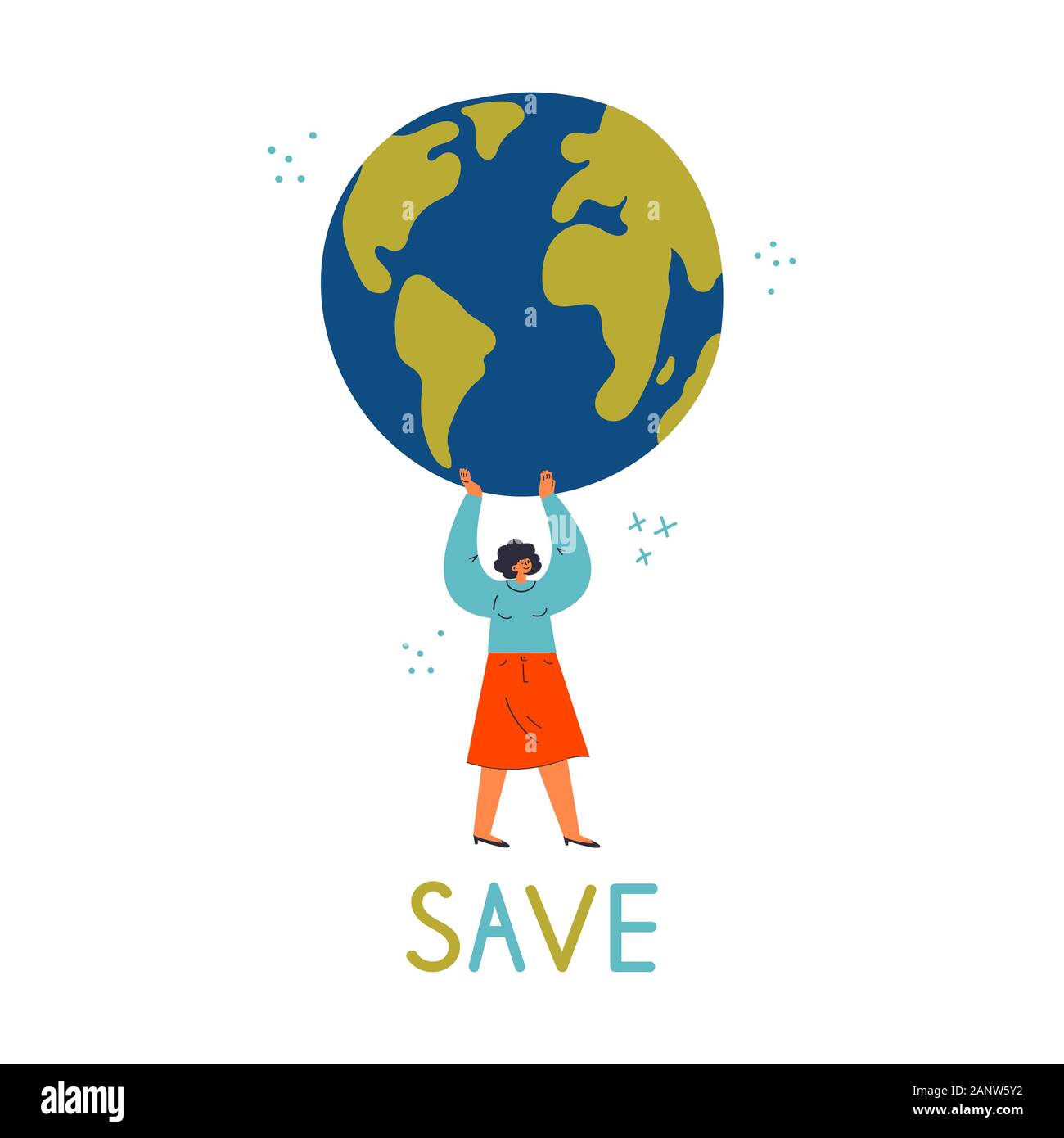 Woman holding the Earth globe. Save lettering Stock Vector Image & Art ...