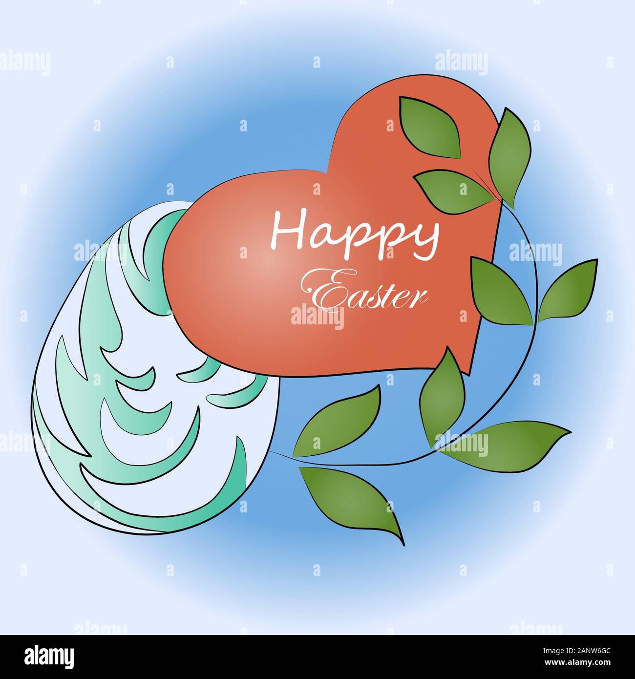 Easter vector image, heart and painted egg with a branch and leaves ...