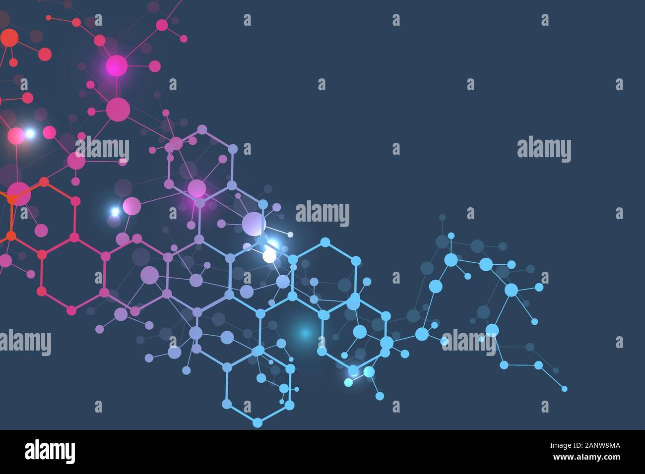 Science network pattern, connecting lines and dots. Technology hexagons ...