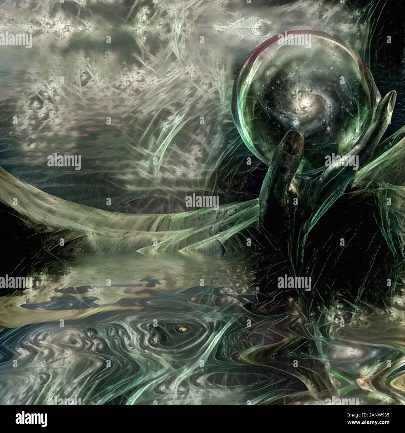 Galaxy in crystal ball. Surreal painting Stock Photo - Alamy