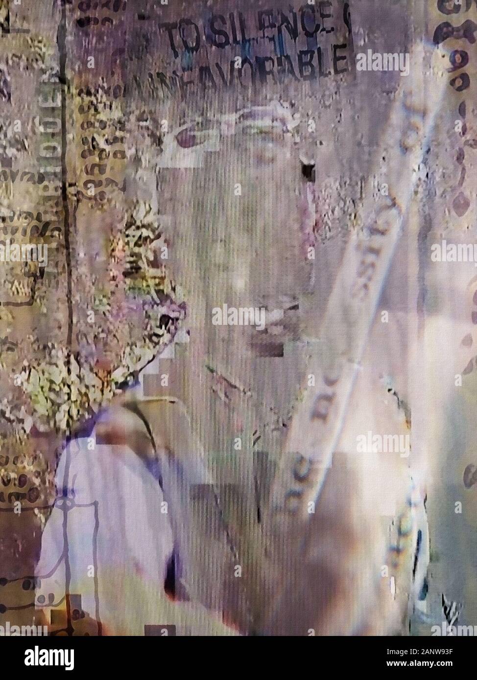 Modern abstract. Human silhouette and writings Stock Photo - Alamy