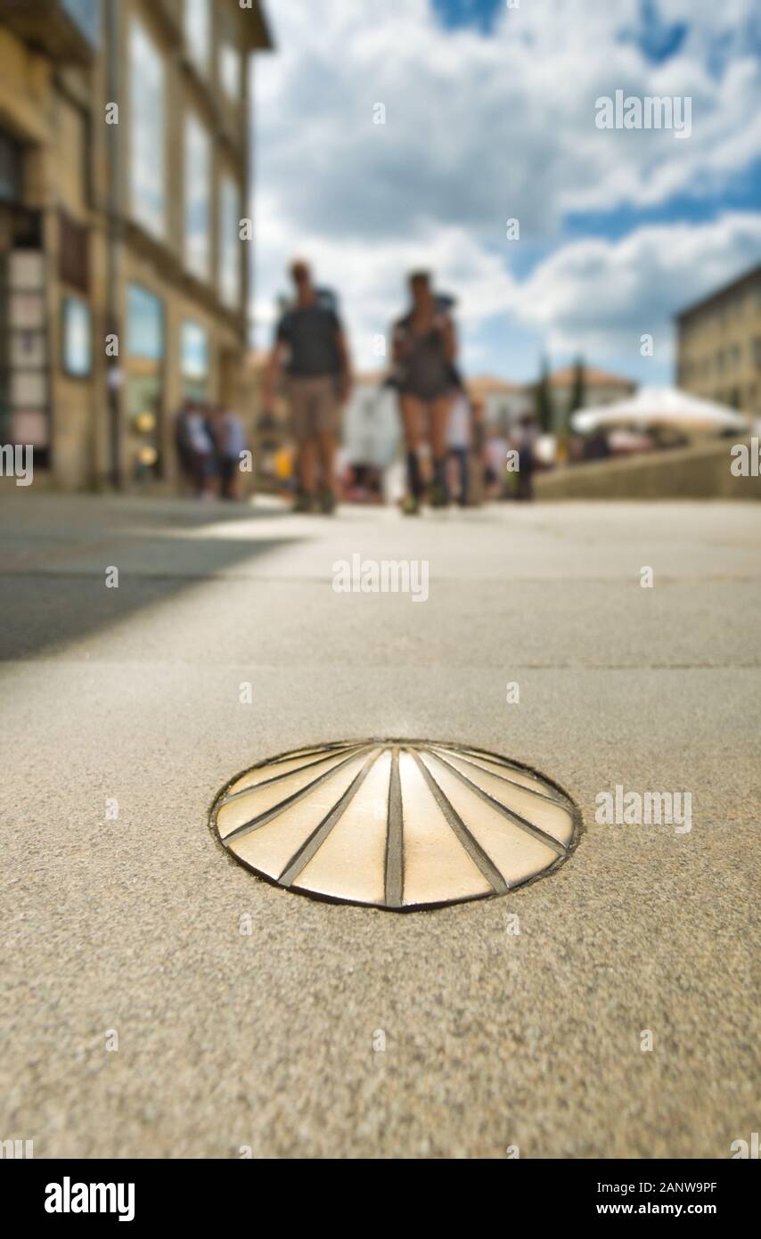 Scallop Shell Iconic Symbol Of Camino De Santiago In Spain Stock Photo ...