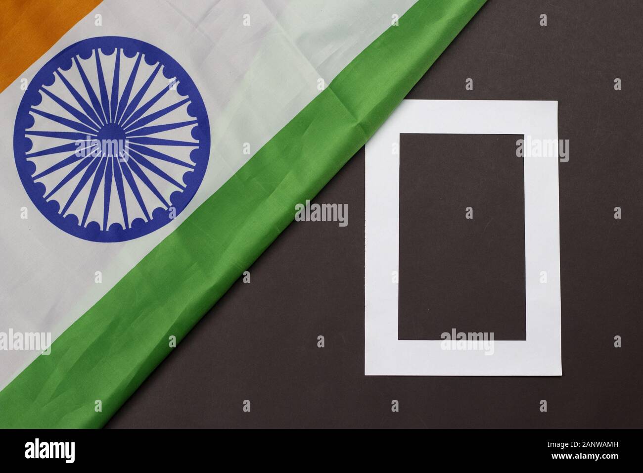 26th Jan Republic Day, Head-on shot of Indian Flag with an empty frame ...