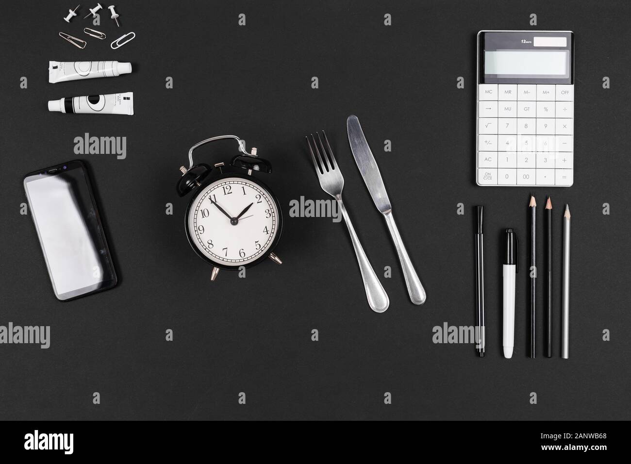 Desktop in break time isolated on black background Stock Photo - Alamy