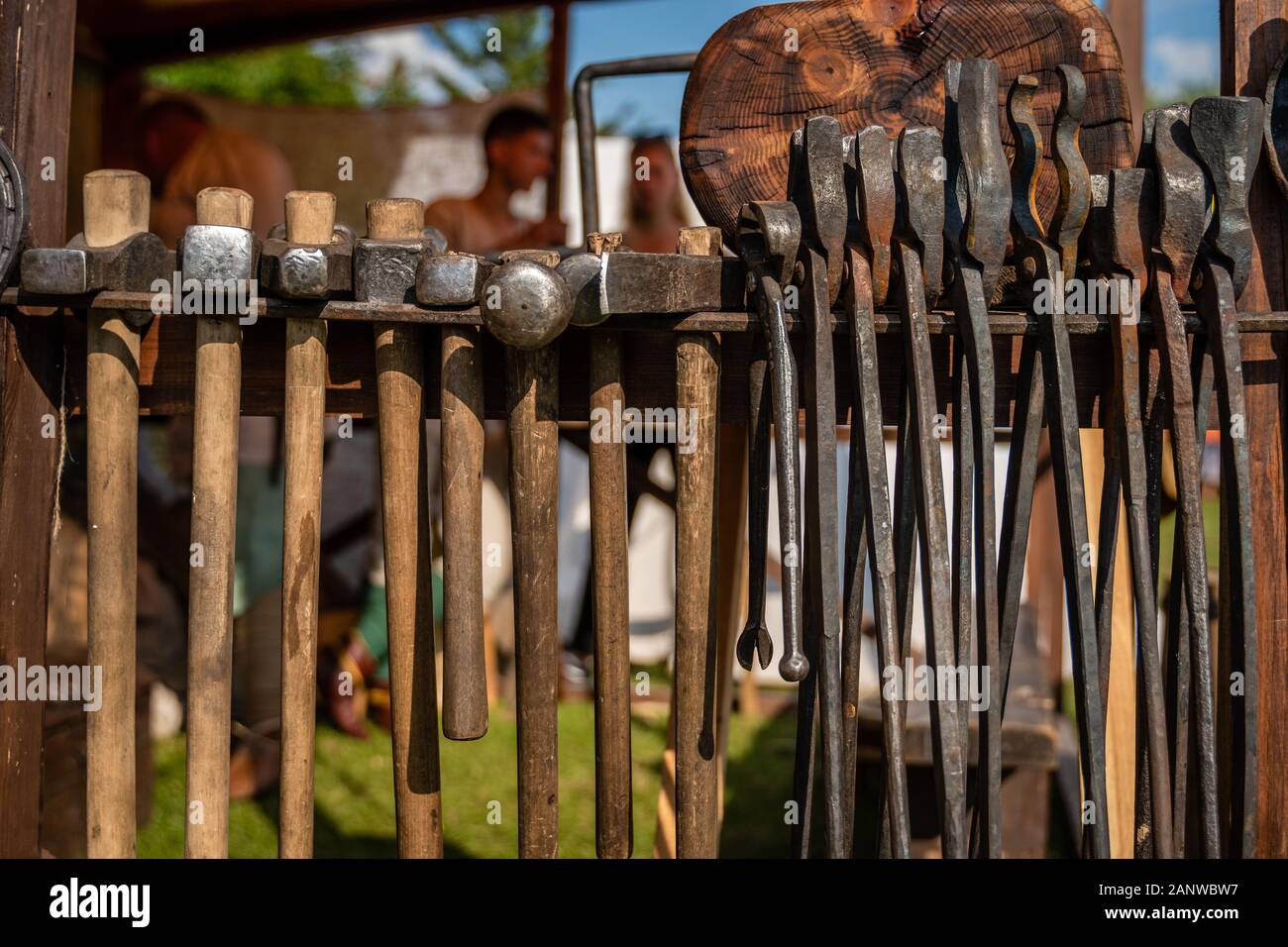 Ticks and hammers of different sizes. Vintage blacksmith tools. Forge ...