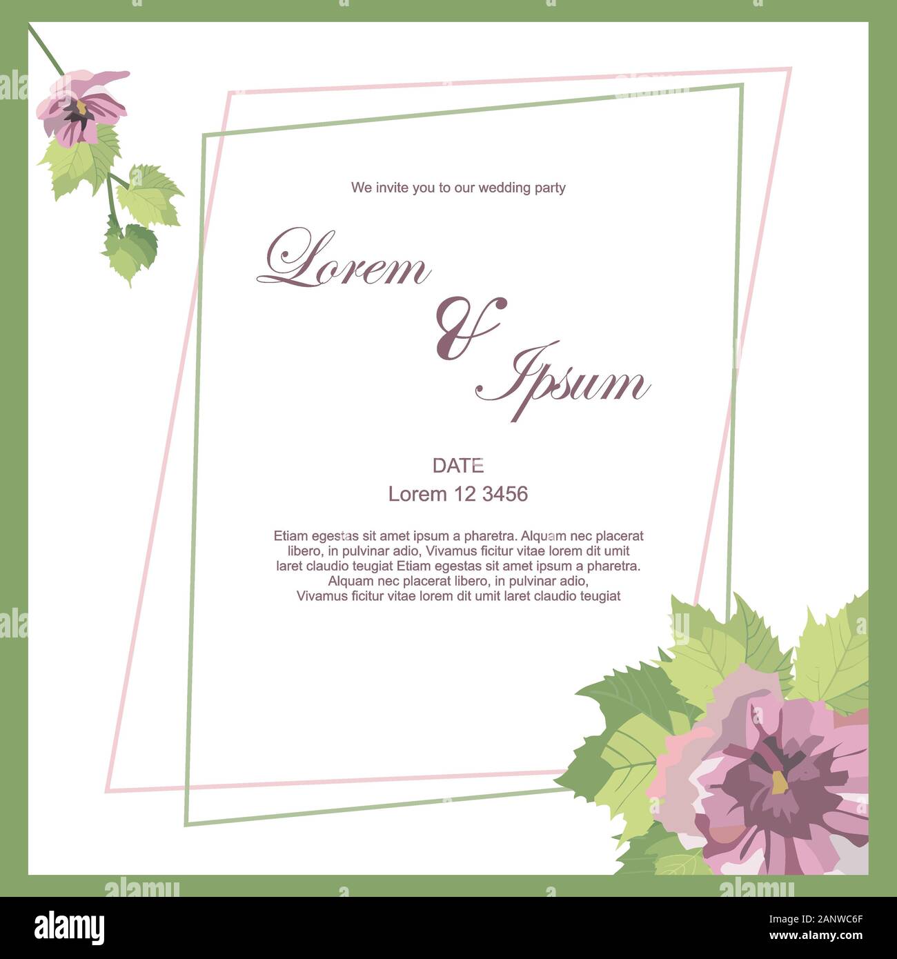 Set of card with flower and leaves for wedding invitation. Lettering ...