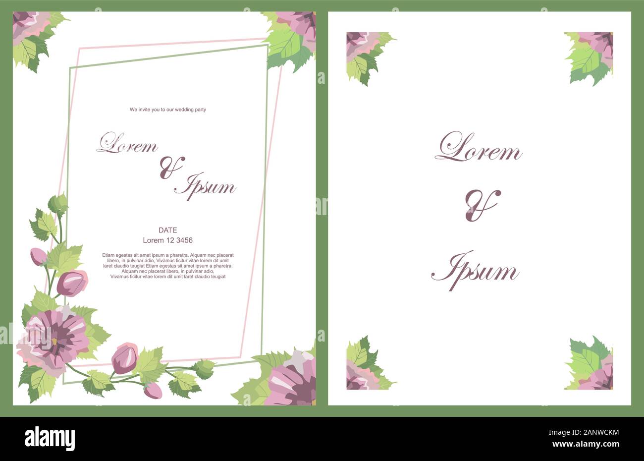 Set of card with flower and leaves for wedding invitation. Lettering ...